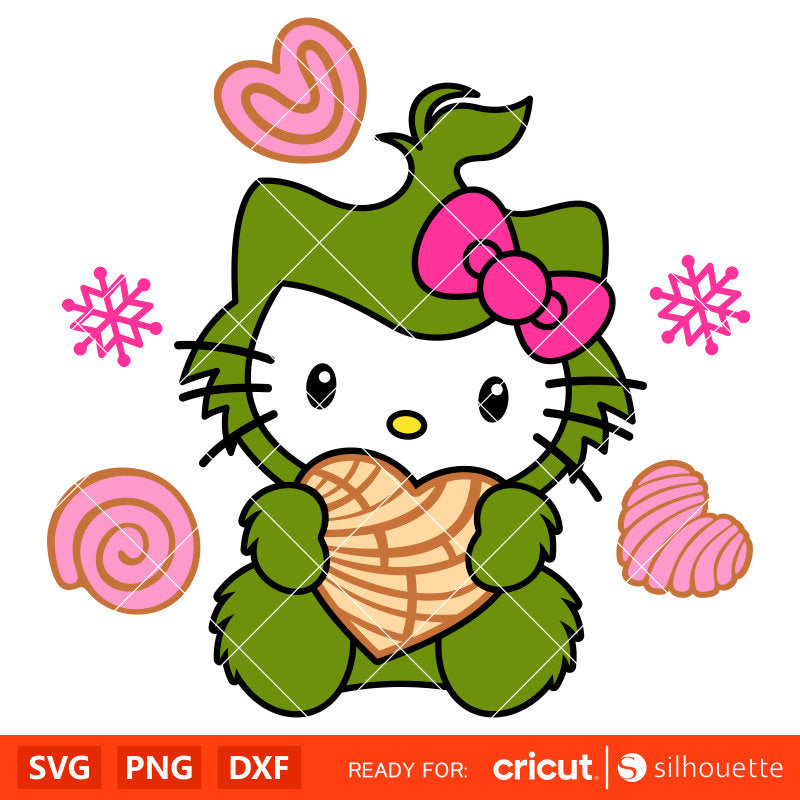 Grinchy Hello Kitty Svg, Christmas Hello Kitty Svg Cricut, Silhouette