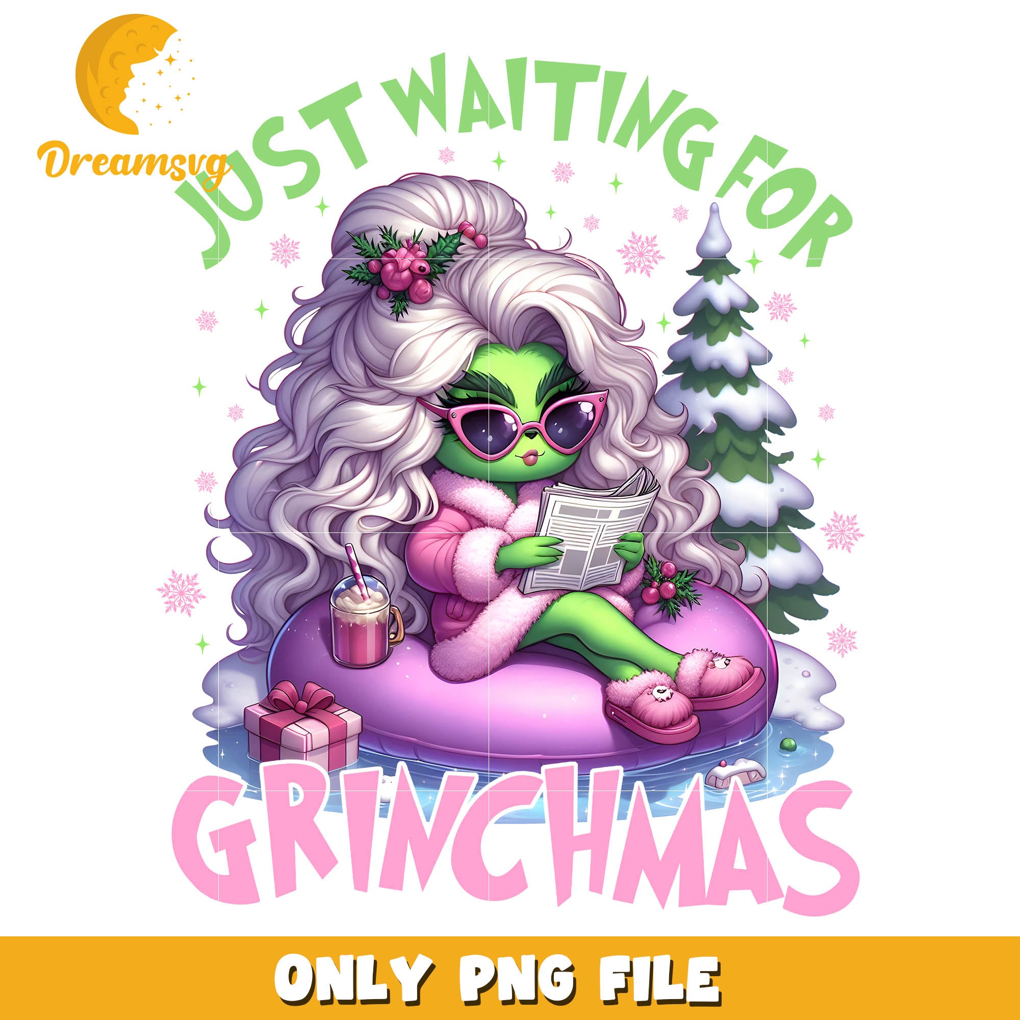 Grinchy pink christmas waiting png, grinch christmas cartoon png