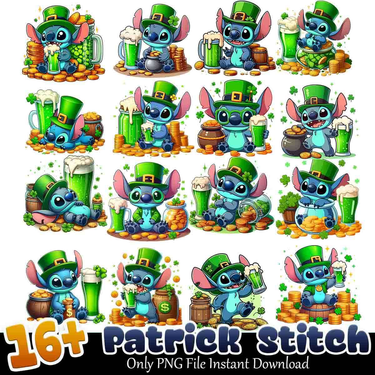 Patrick Stitch Beer Bundle PNG 16+ Funny Stitch Patrick PNG Instant Do