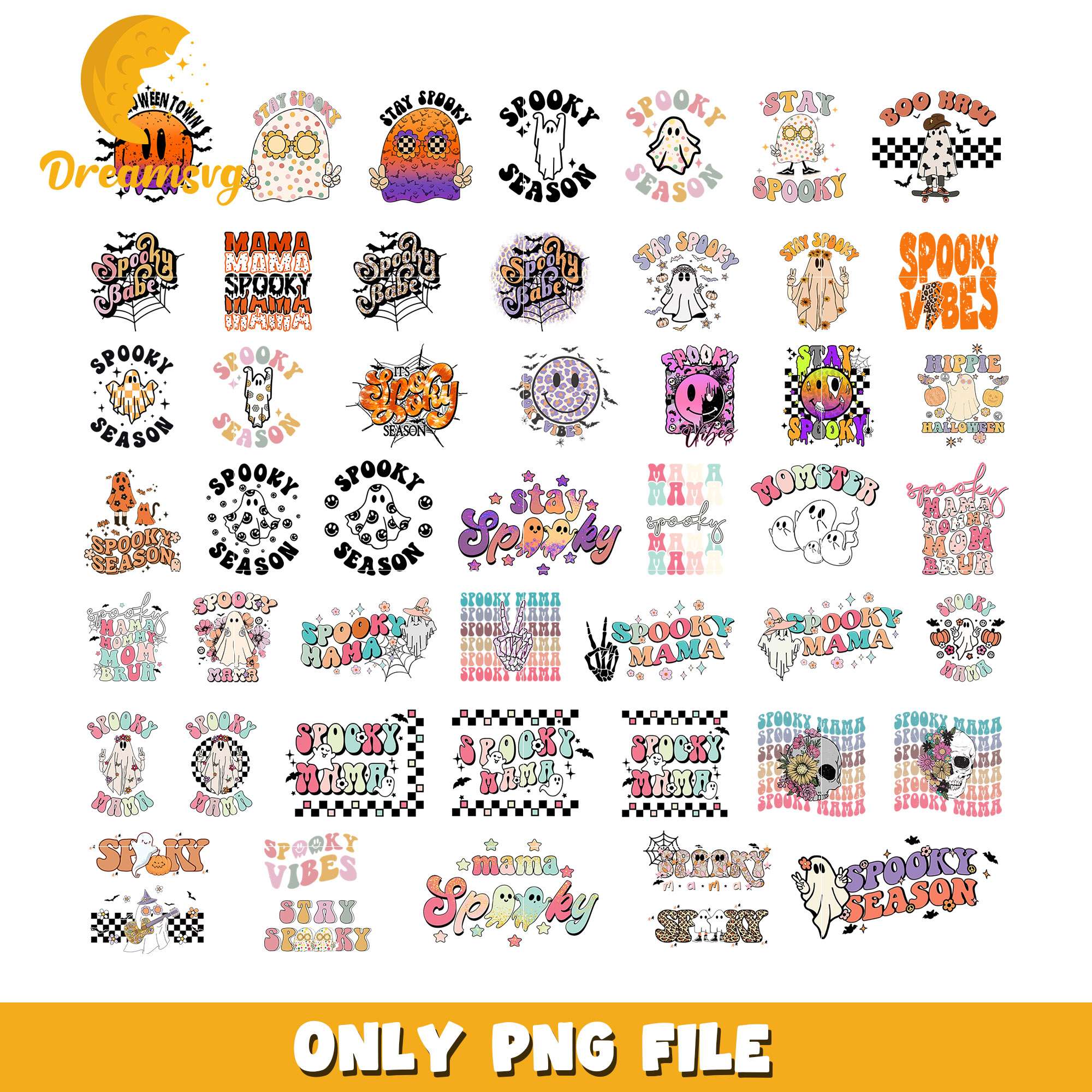 Halloween ghost stay spooky bundle png, halloween ghost png