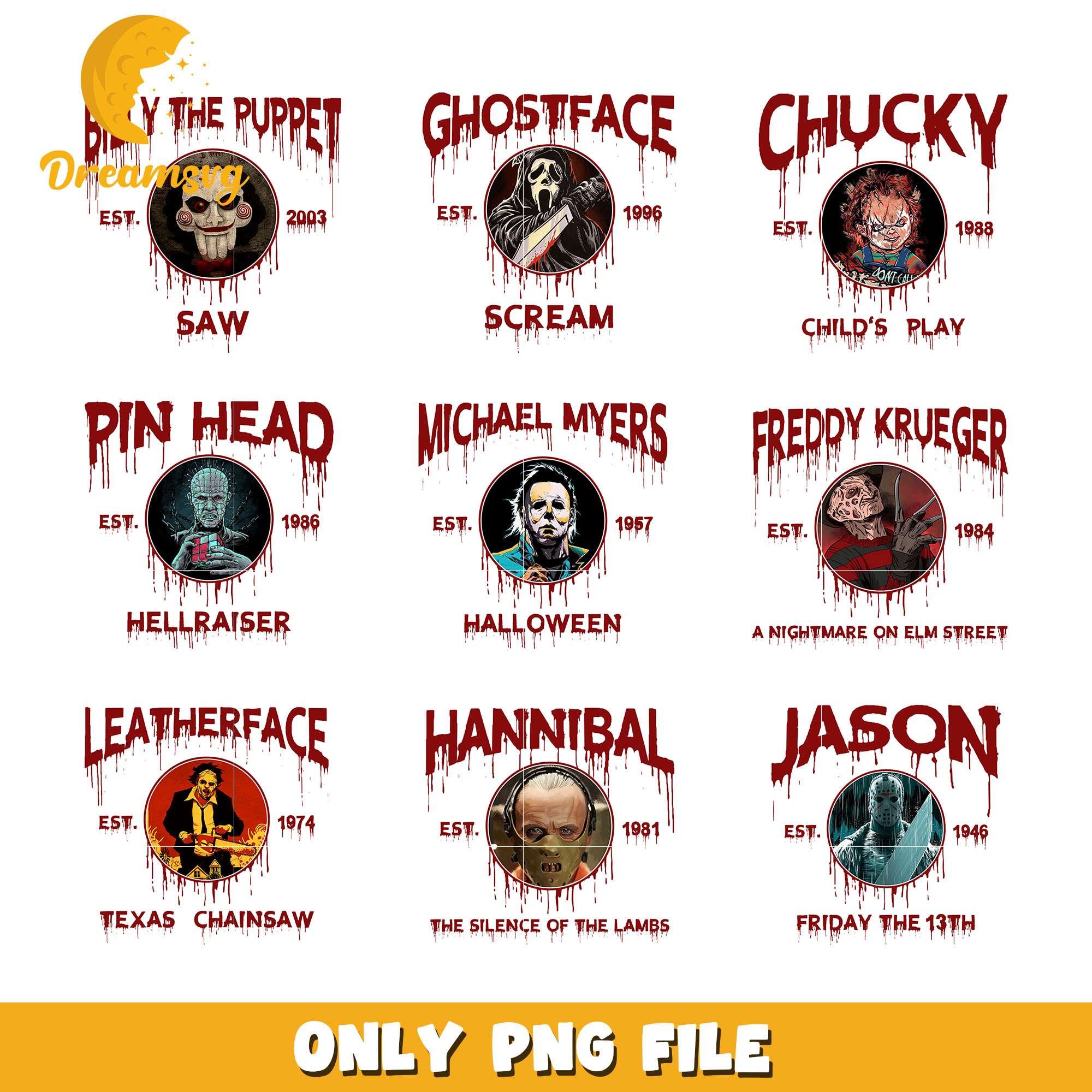Ghostface est 1996 scream bundle png, horror characters png