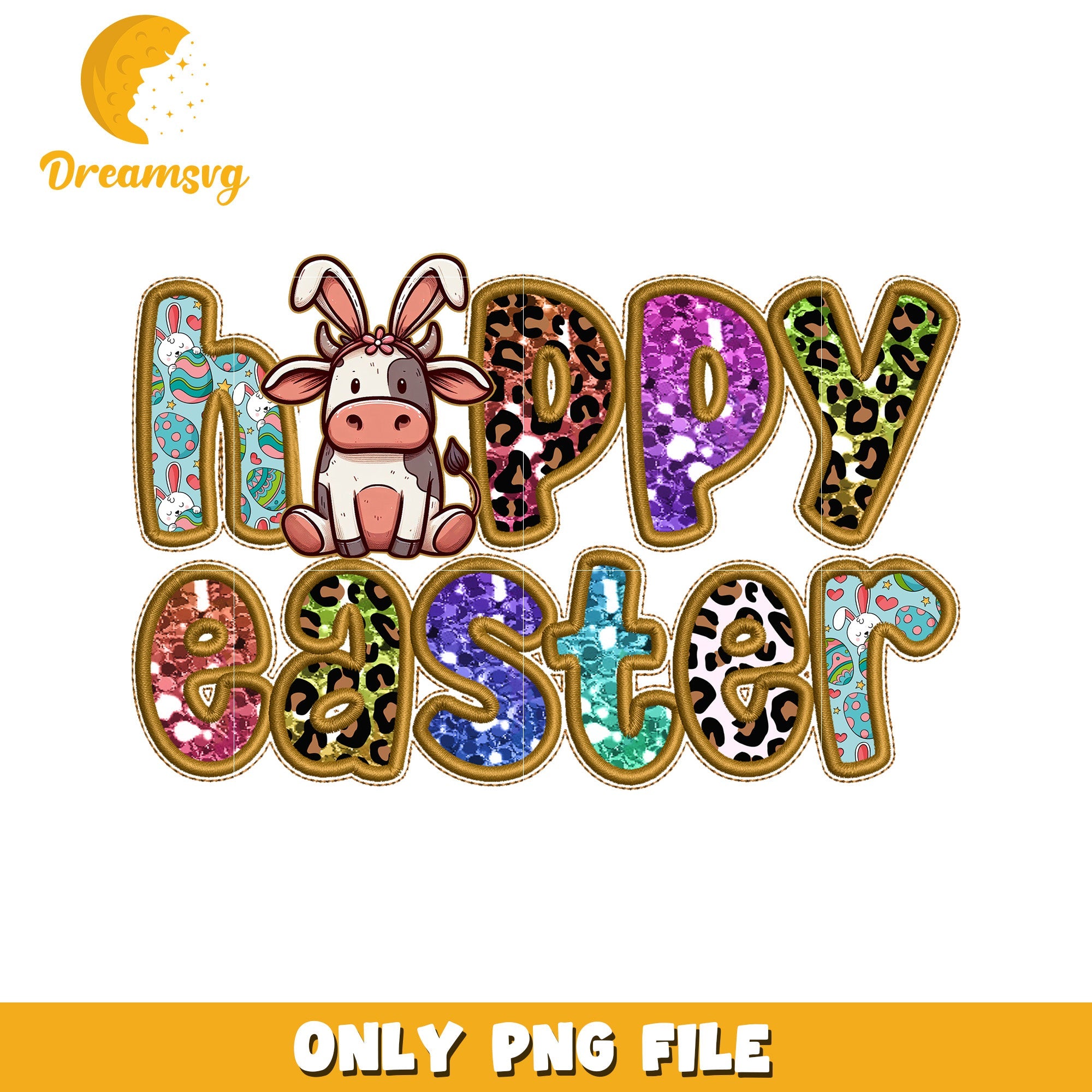 Happy Easter Cow PNG Design for Spring Celebrations – Printy Studio