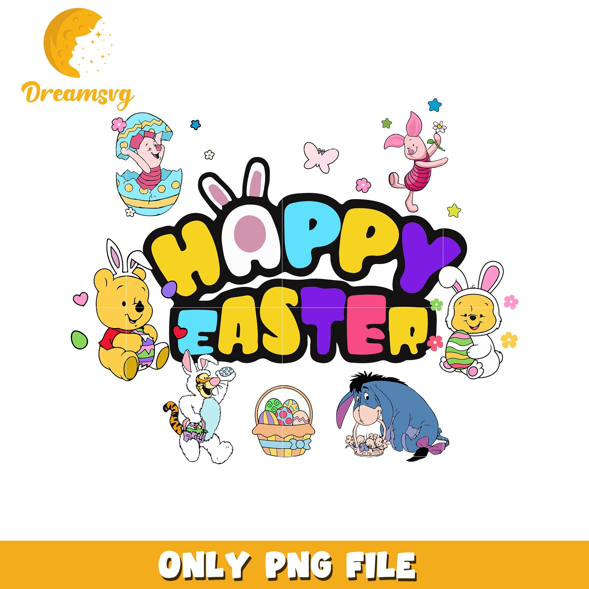 Happy Easter Fun PNG with Winnie the Pooh Characters