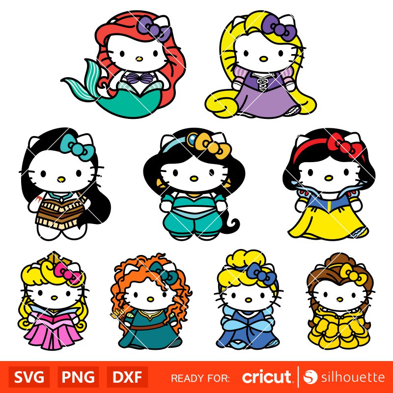 Hello Kitty Disney Princess Svg, Hello Kitty Svg, Ariel Svg, Disney Sv