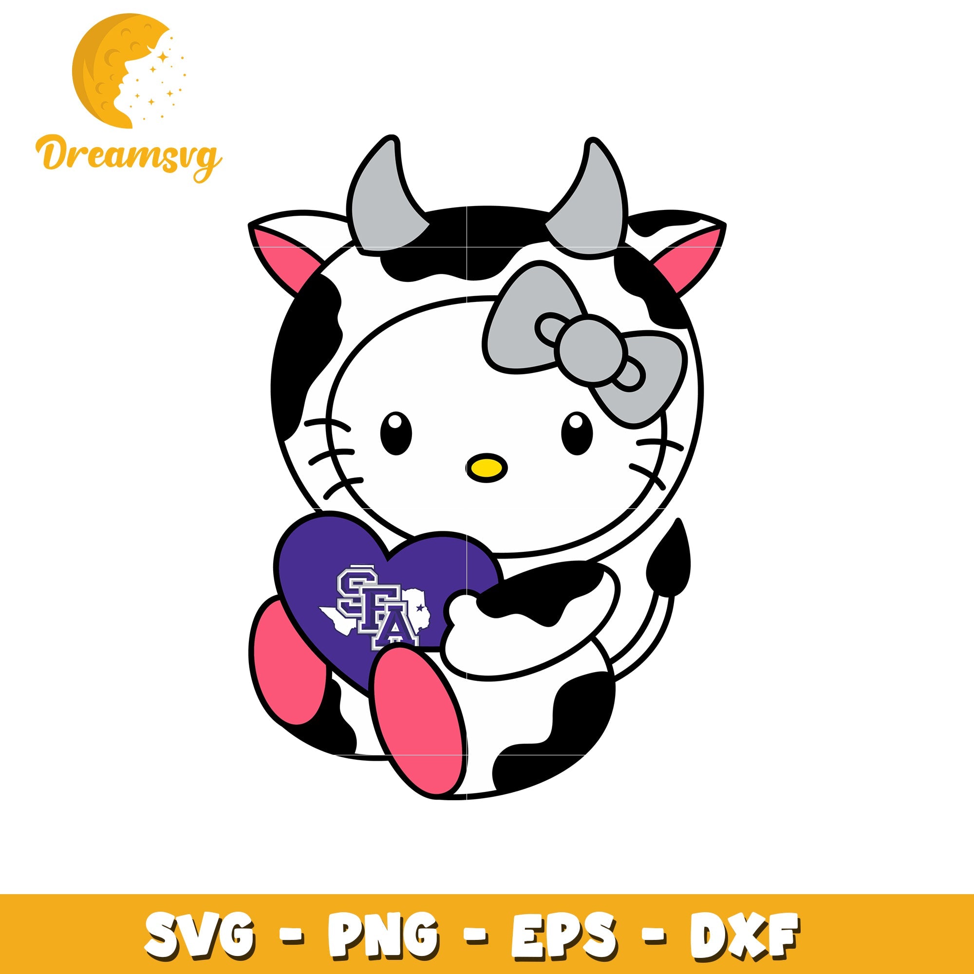 Hello Kitty Cow SVG Design with Heart SFA Logo