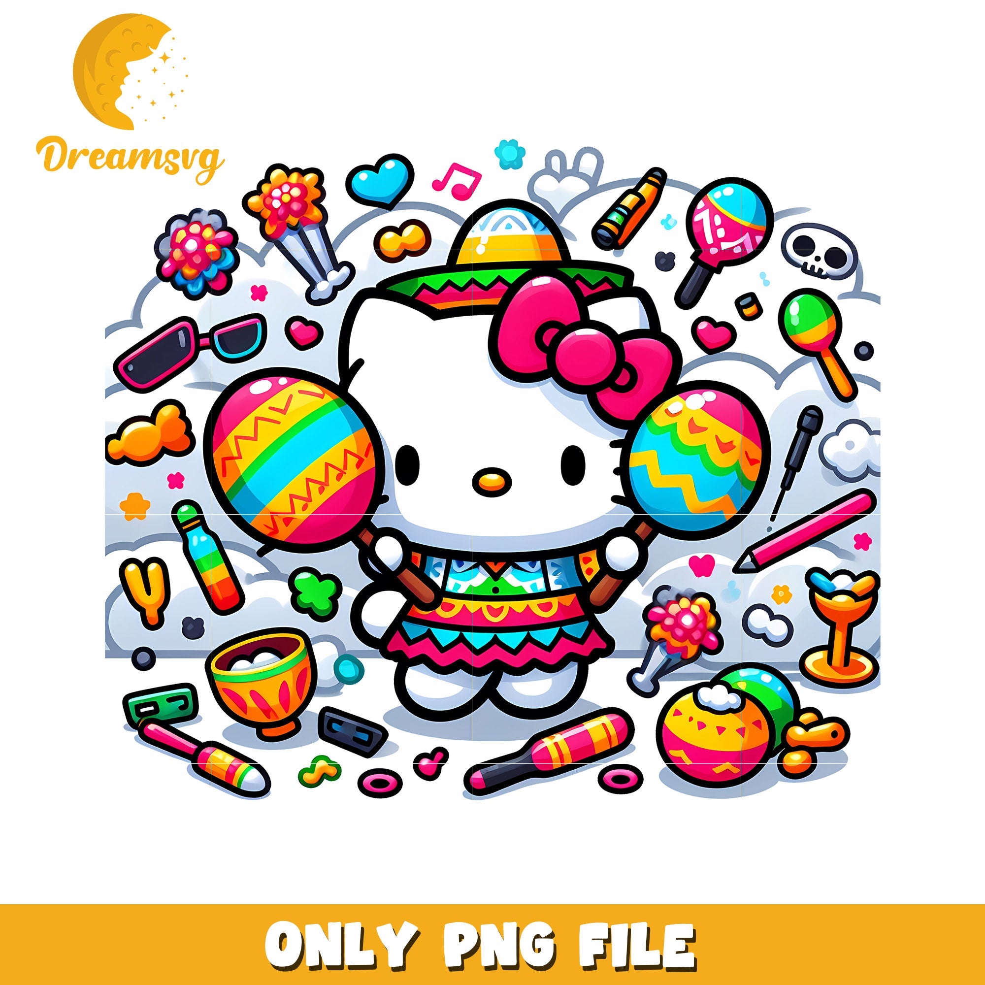 Hello Kitty Fun Fiesta PNG File with Colorful Music Props