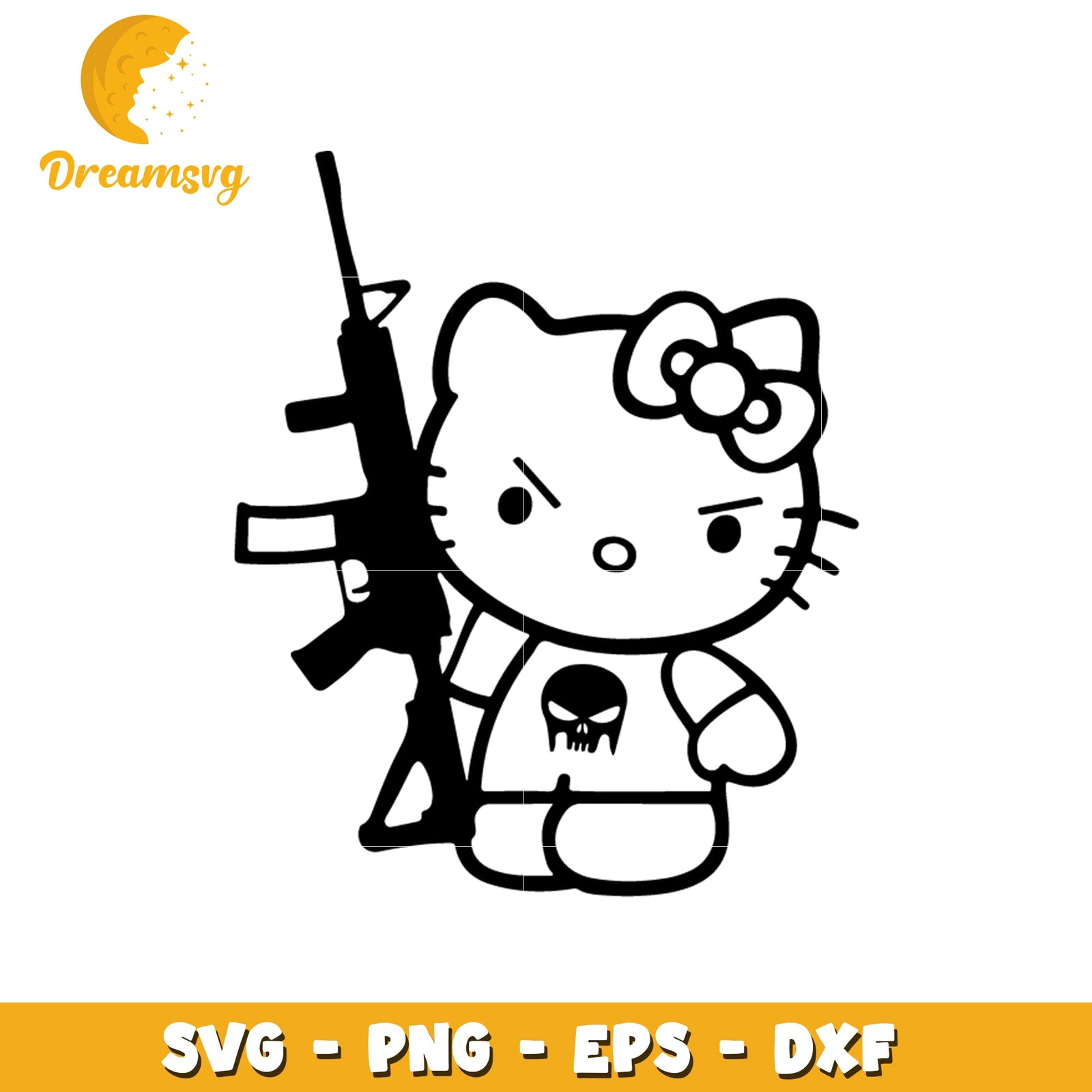 Hello kitty and gun outline svg, outline svg, hello kitty svg