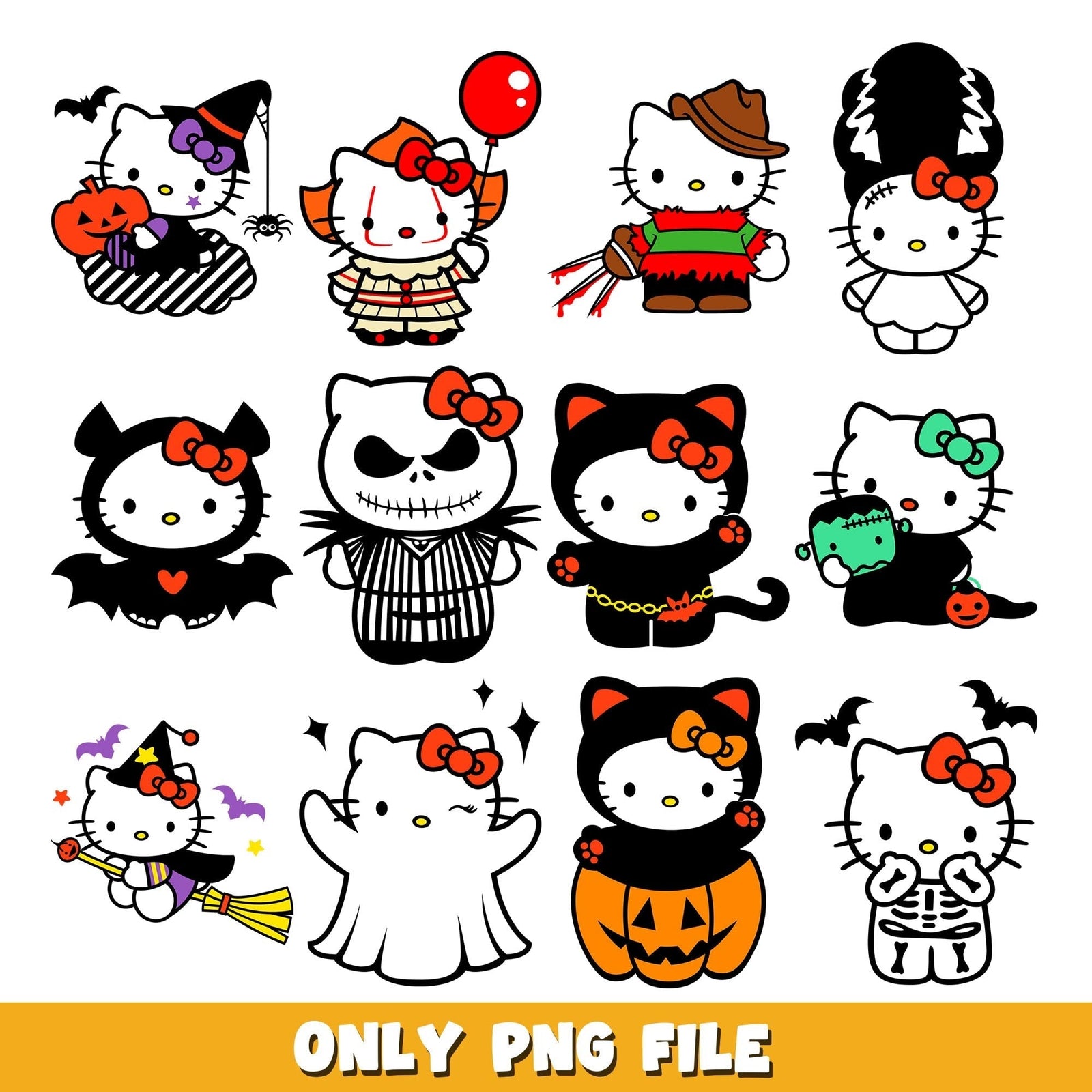 Hello Kitty Halloween png, Hello Kitty bundle png, cartoon png