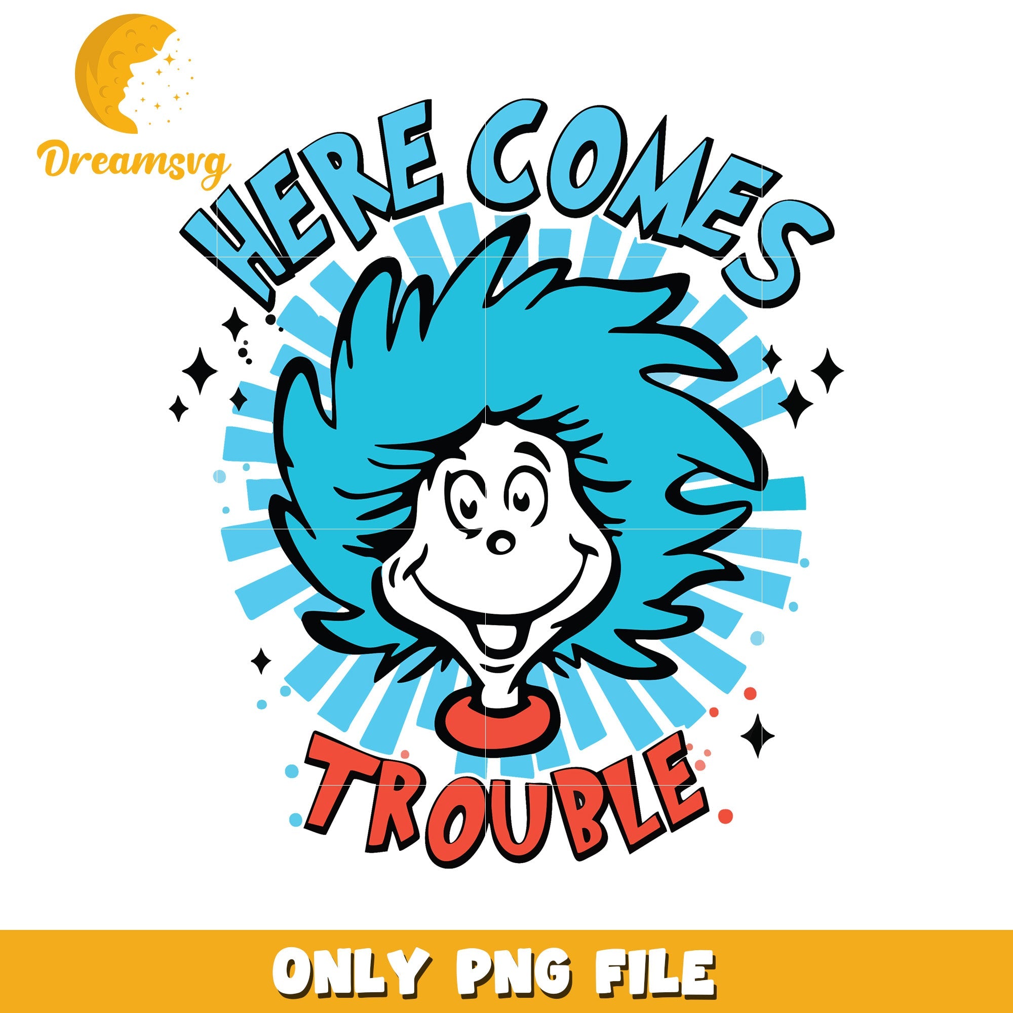 Here come trouble thing face png, dr seuss thing png, trouble png