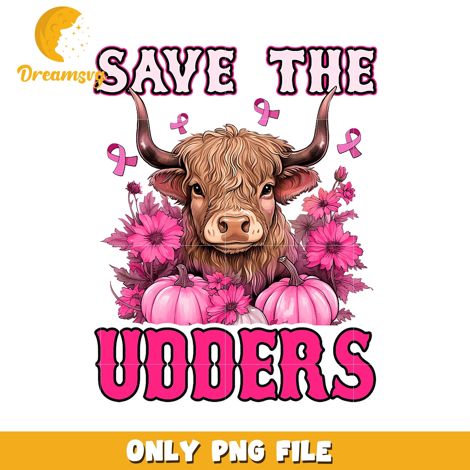 Highland Cow Breast Cancer Awareness PNG
