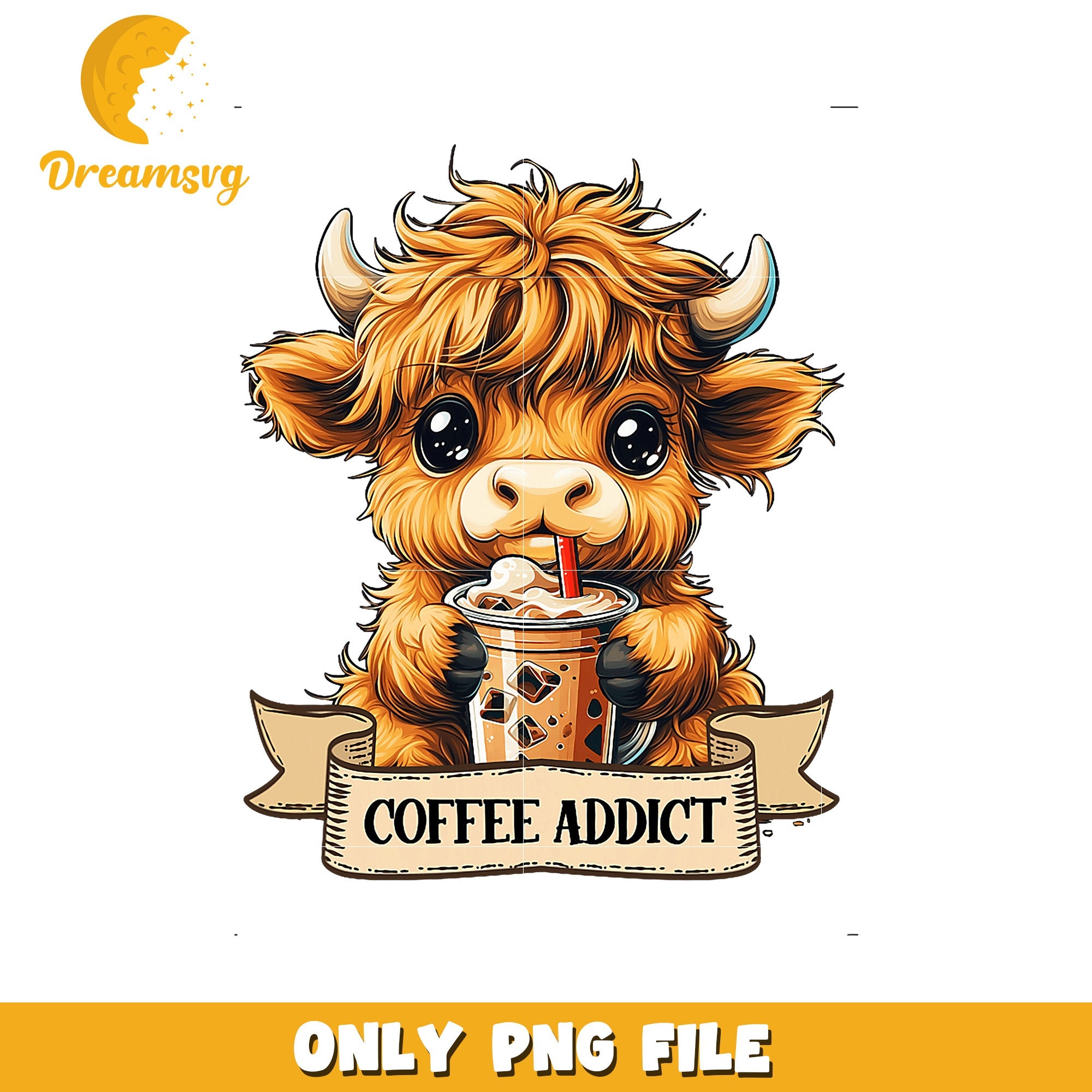 Highland Cow Coffee Addict PNG