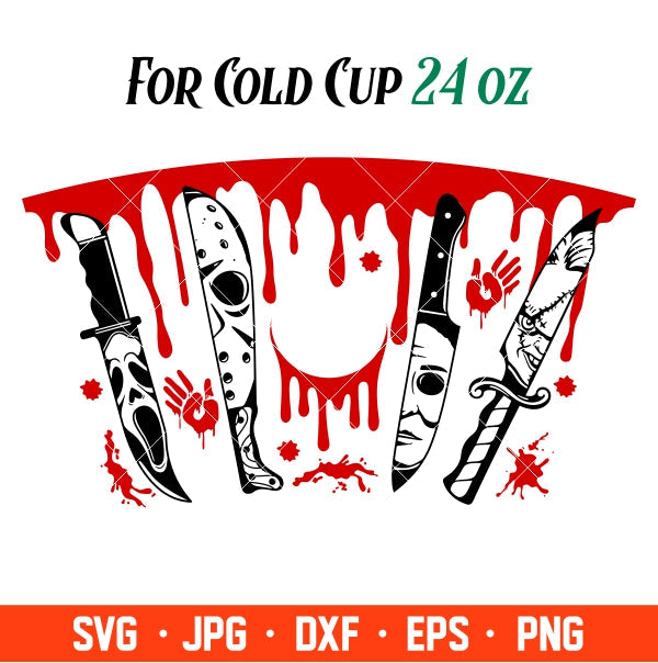 Horror Movie Knives Full Wrap, Dripping Blood Svg, Starbucks Svg, Coff