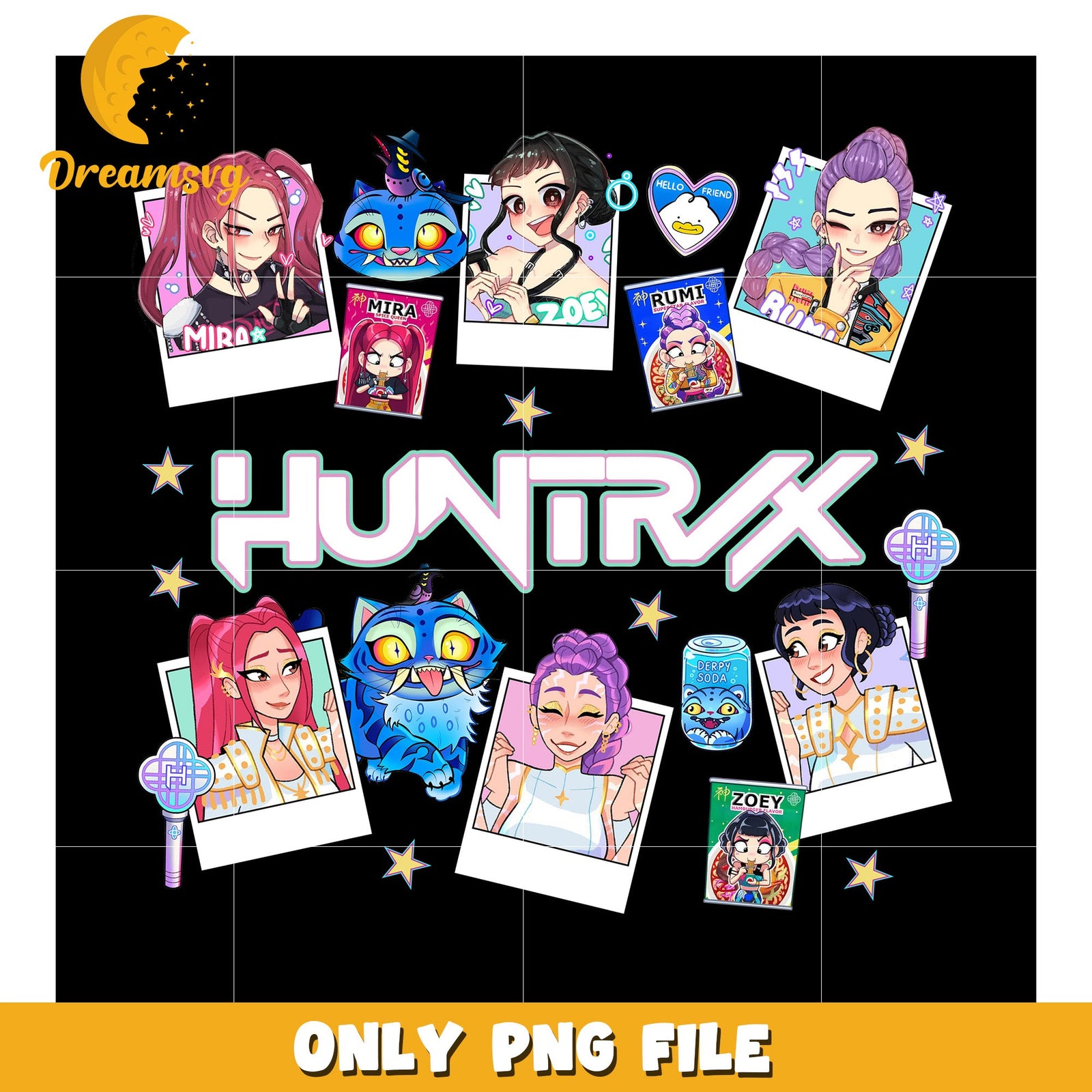 Huntrix girls png, kpop cartoon png, kpop demon hunters png
