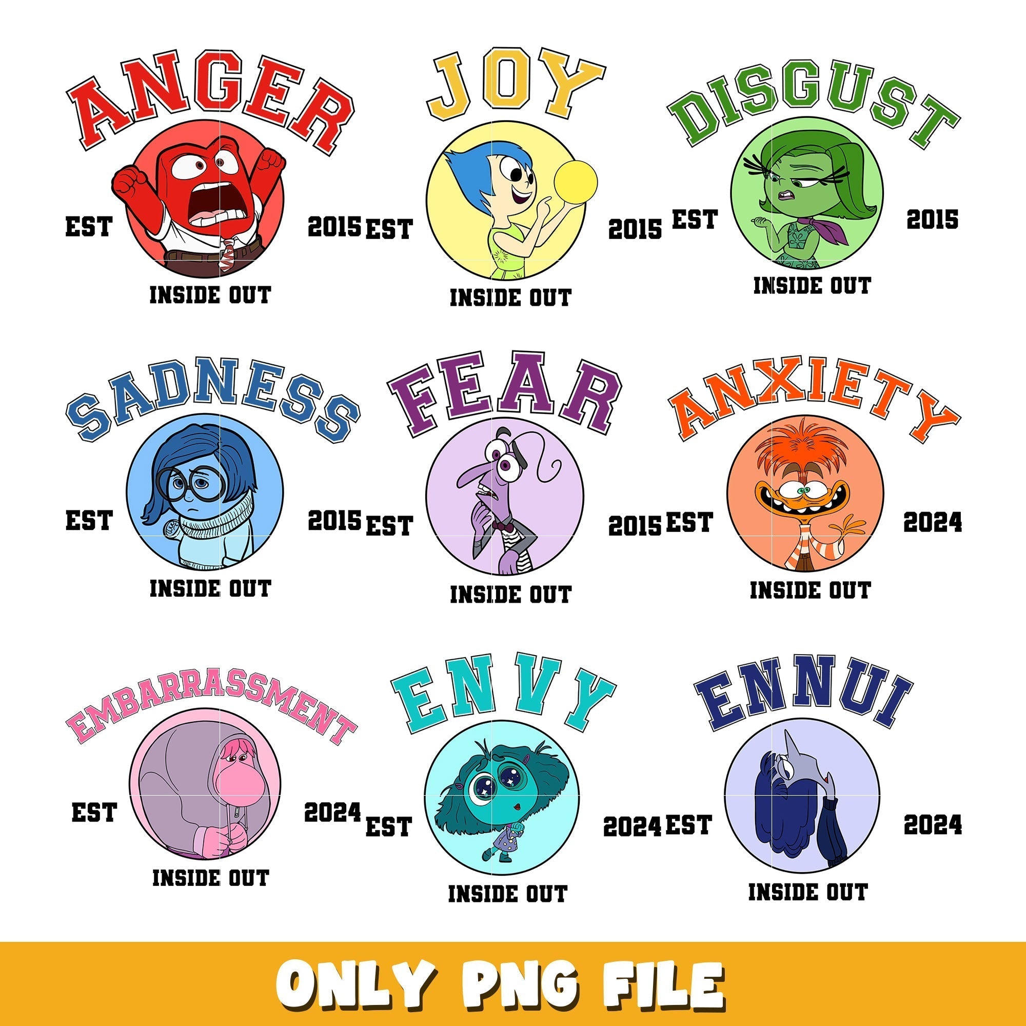 Inside Out Characters bundle png, Inside Out 2 png, Disney cartoon png