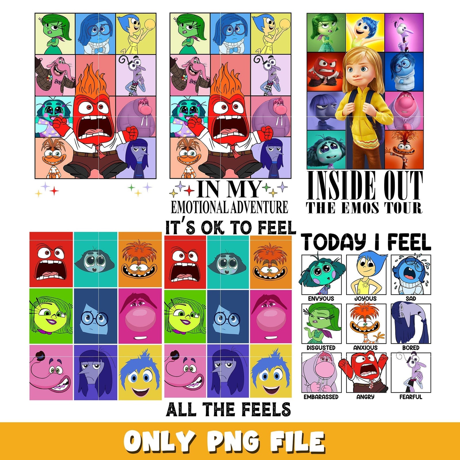 Inside Out 2 bundle png, Inside Out 2 png, Disney cartoon png, Digital