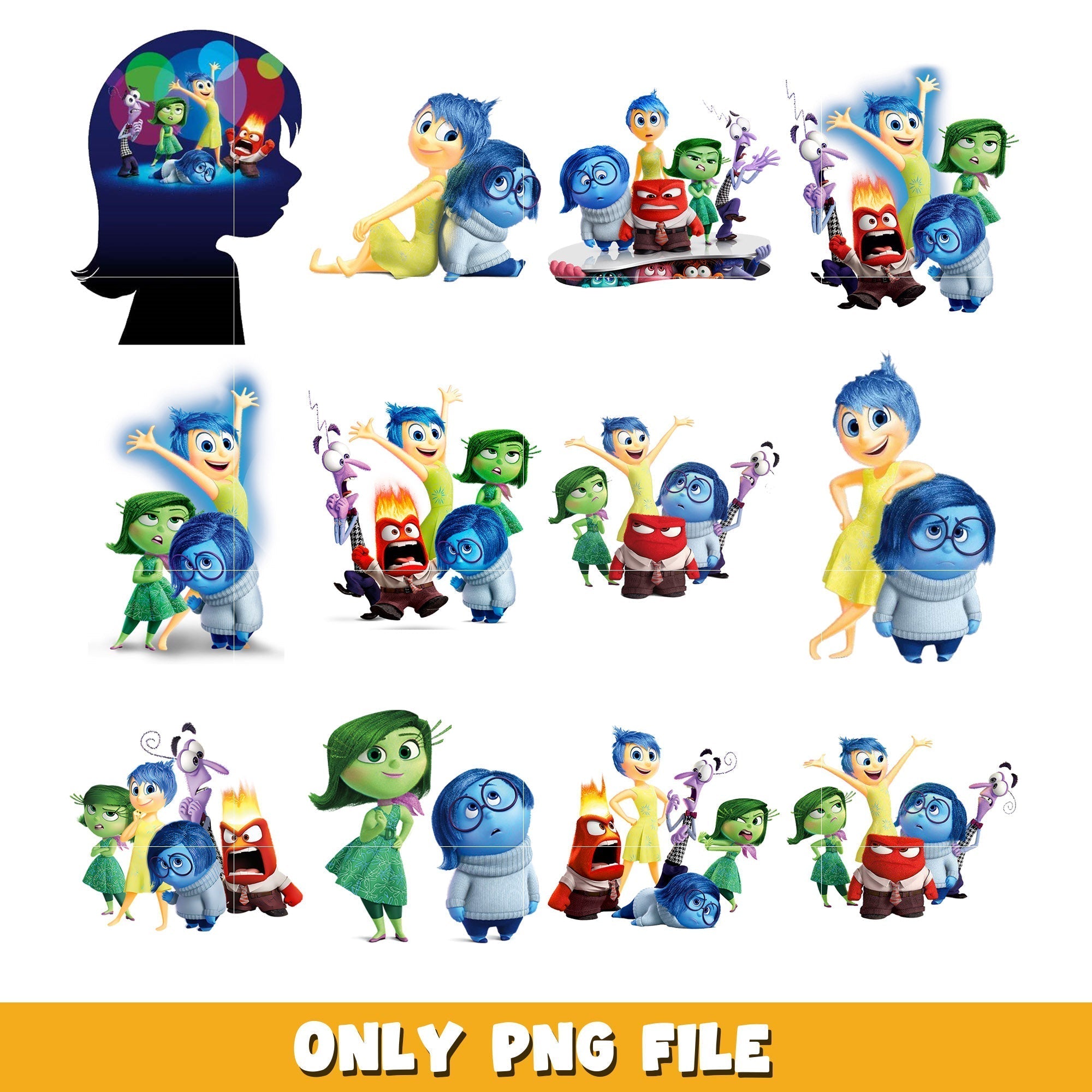 Inside out character bundle png, Inside Out 2 png, Disney cartoon png,