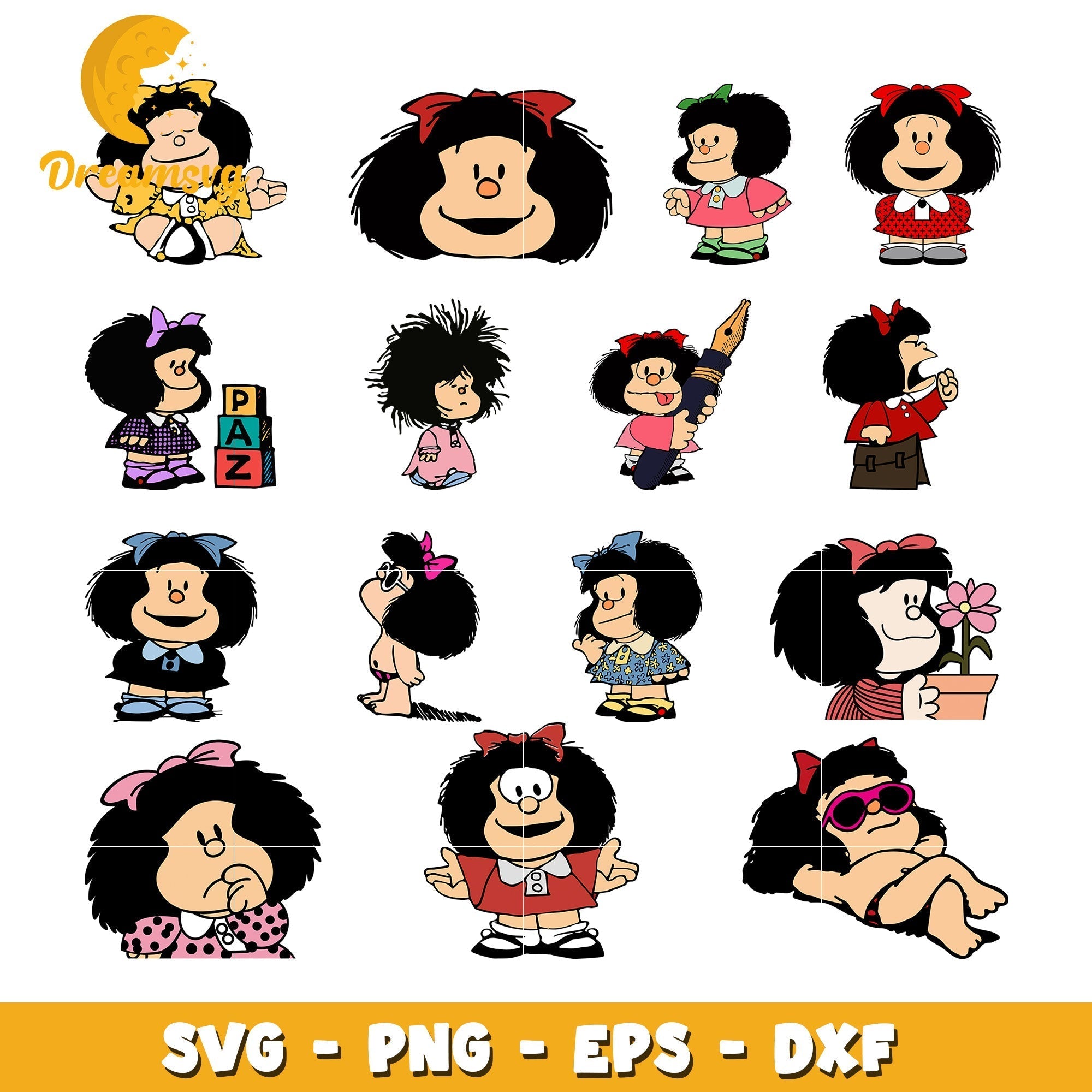 Mafalda cartoon character bundle svg, mafalda cartoon svg