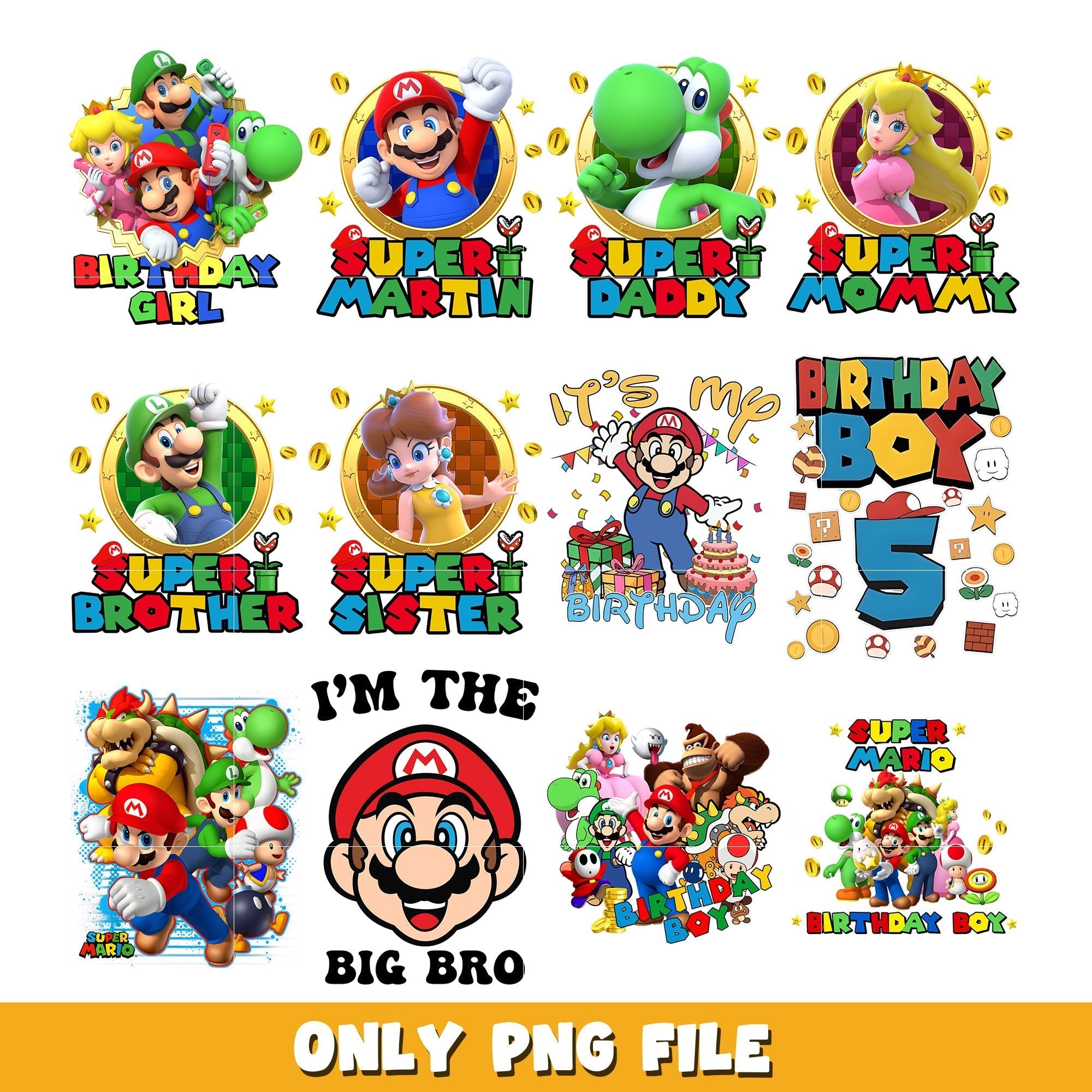 bundle Super Mario birthday png, Poster Super Mario png, Disney cartoo