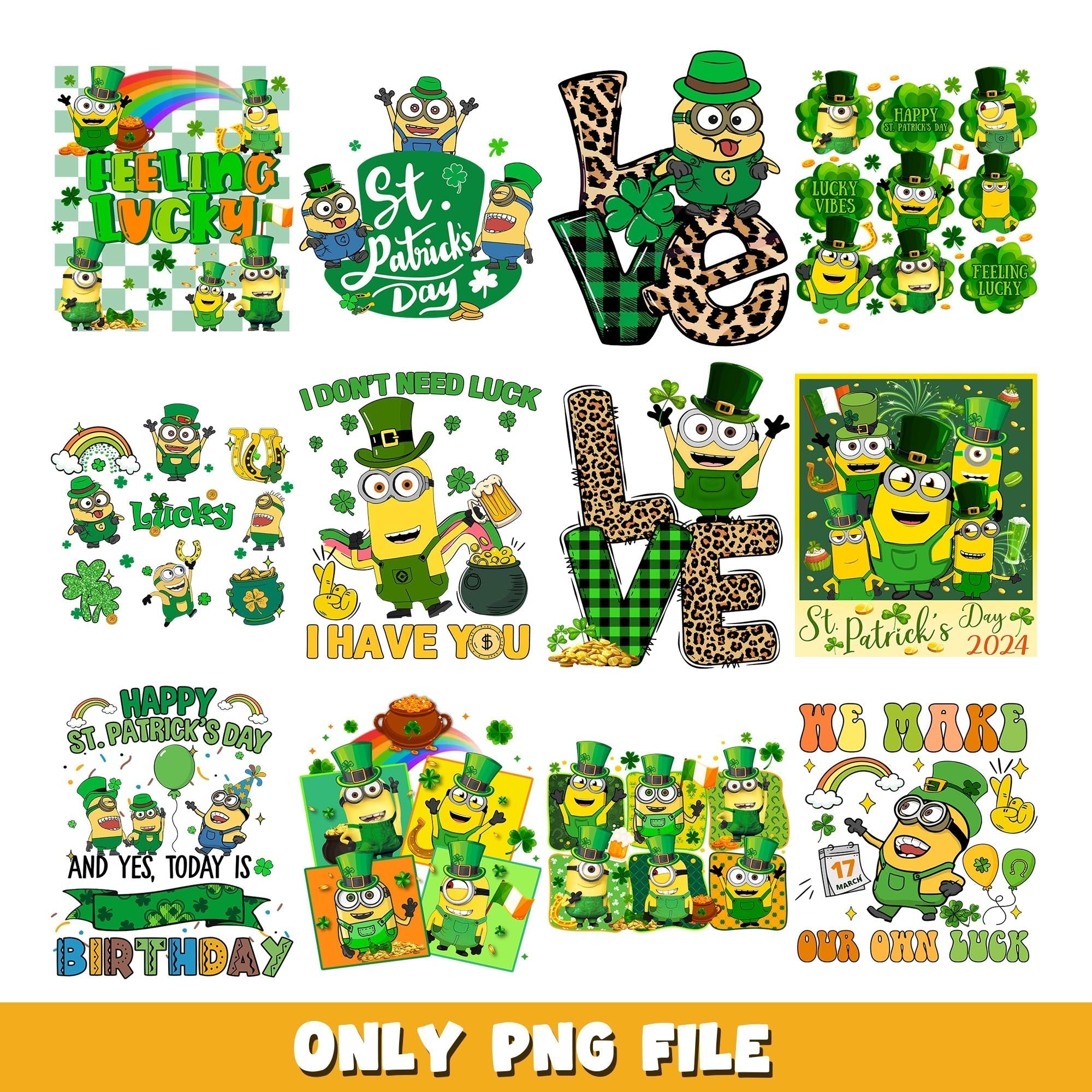 Disney Minion love st. patrick's day png, minions bundle png, cartoon