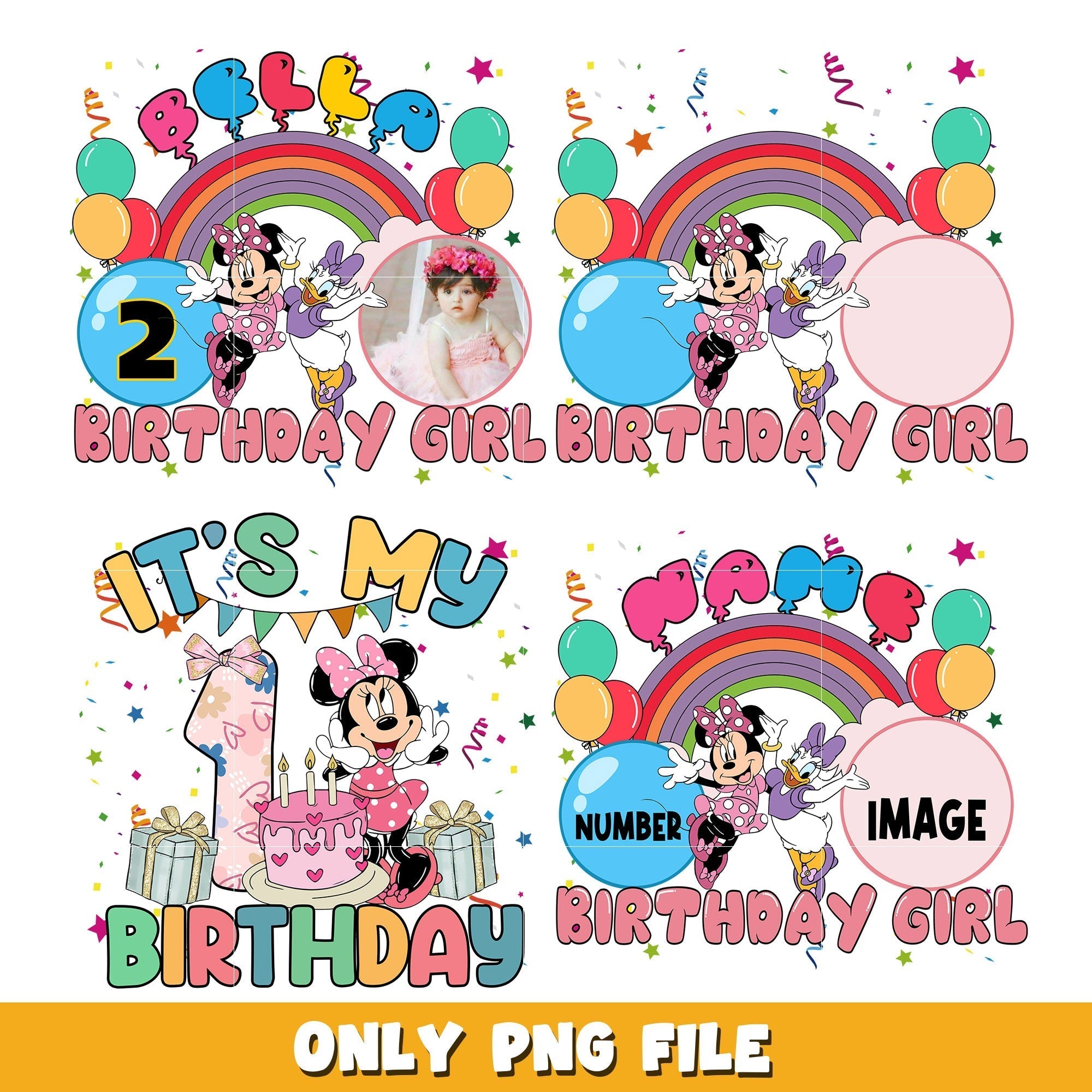 Minnie it's birthday girl bundle png, Disney cartoon png, Digital down