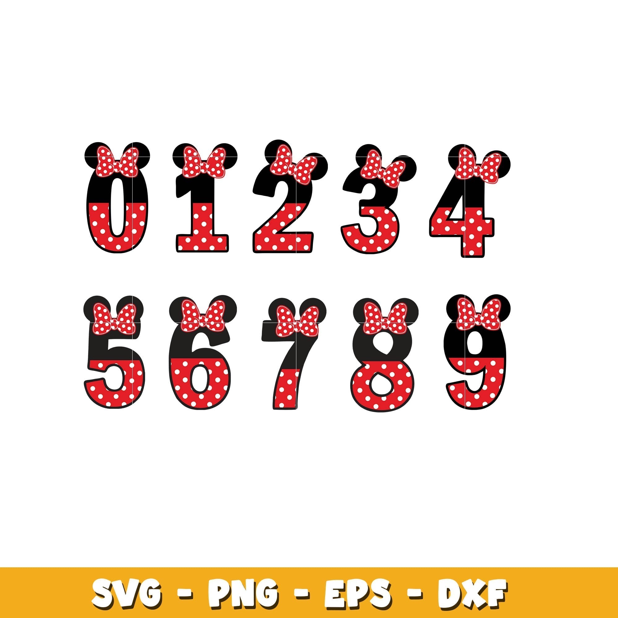 Minnie Mouse Numbers bundle svg, Disney cartoon svg, Digital download