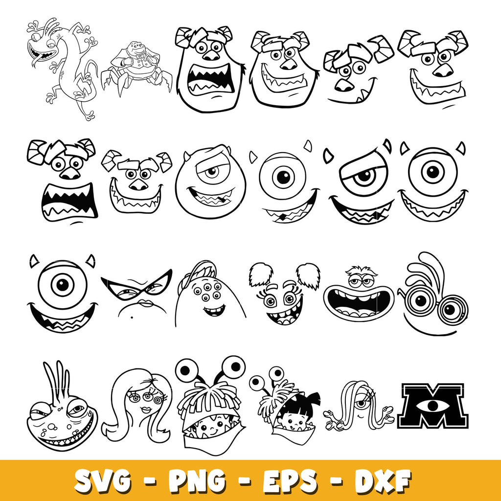 Monsters Inc coloring bundle svg, Disney cartoon svg, Digital download