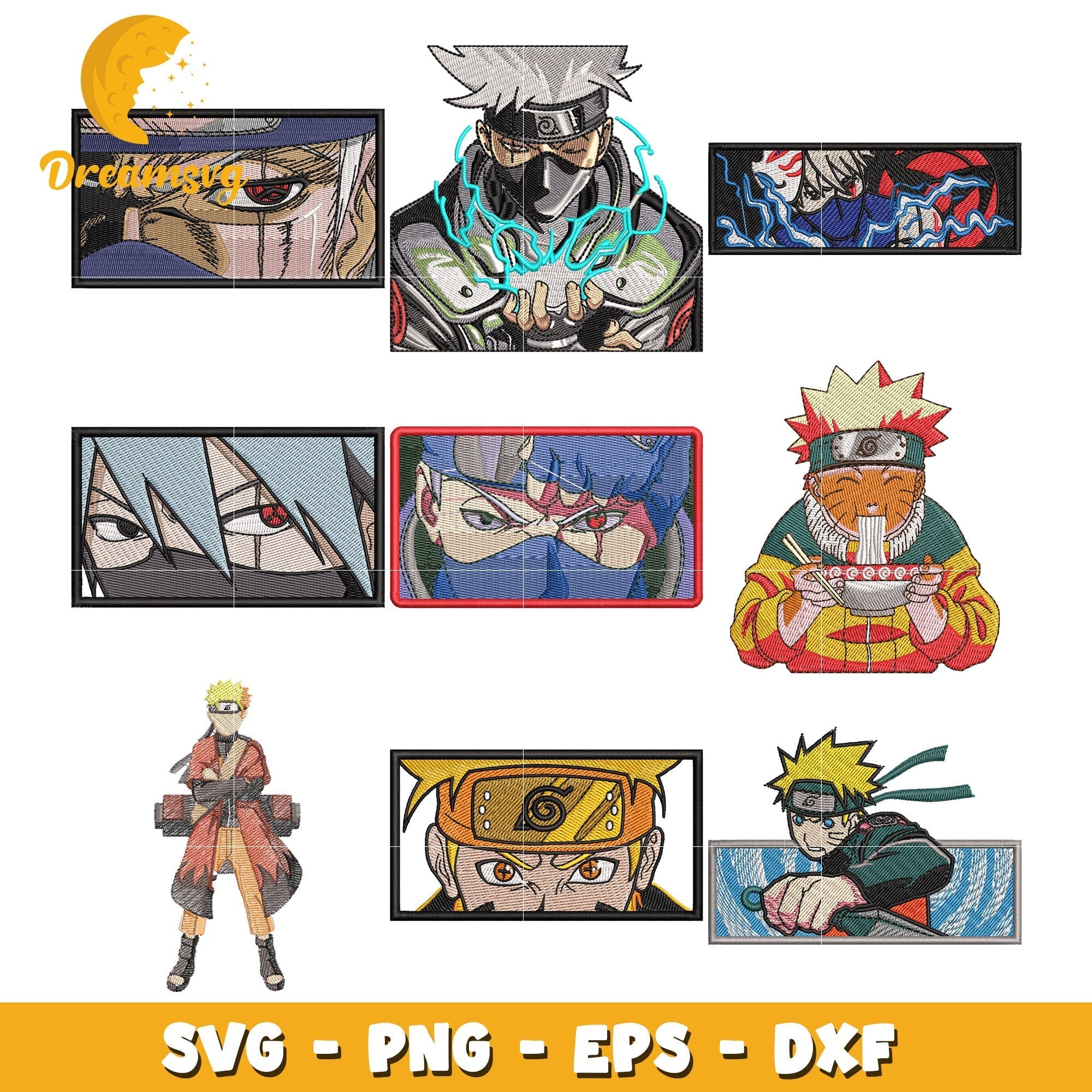 Naruto characters embroidery design bundle, naruto embroidery