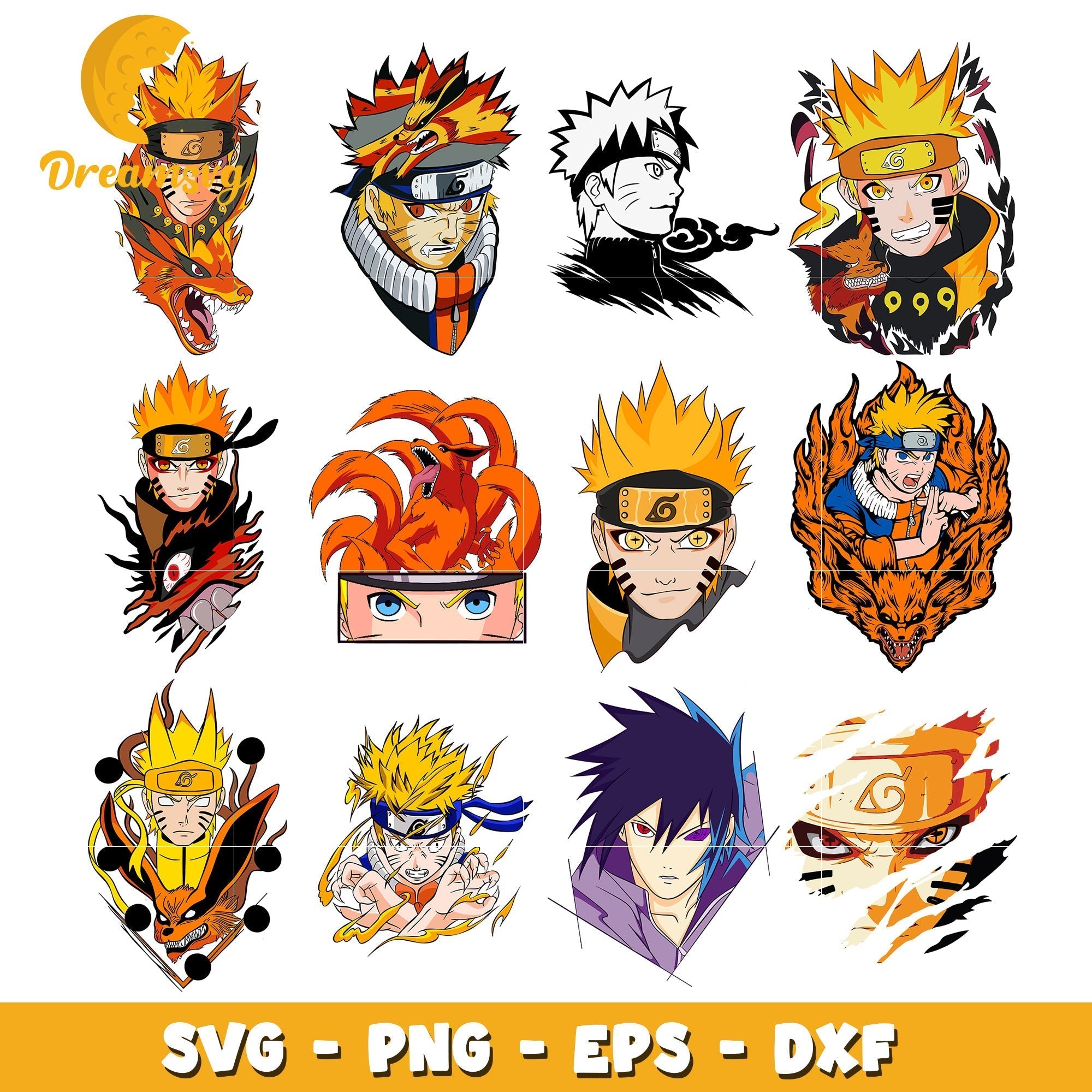 Naruto and kurama anime design bundle svg, kurama naruto svg, naruto s