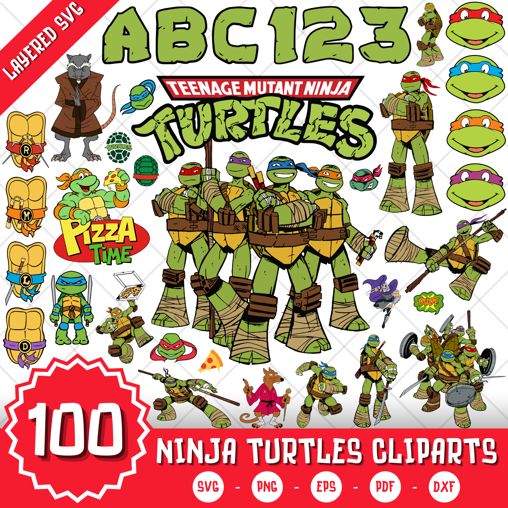 Ninja Turtles Clipart Bundle, Alphabet SVG, Teenage Mutant Ninja Turtl