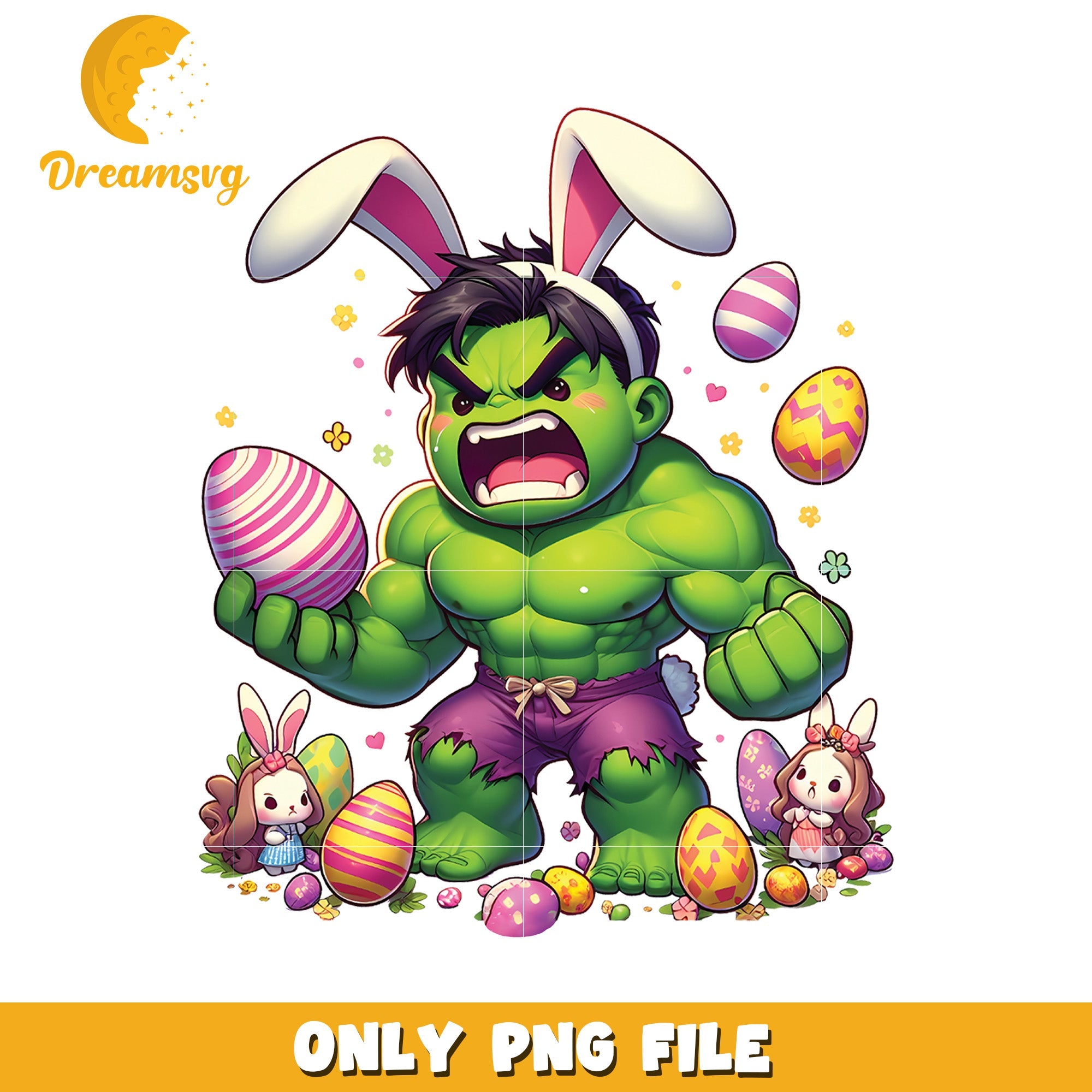 Option 1 (Focus on character) Hulk Easter Bunny PNG Cute Green Easter
