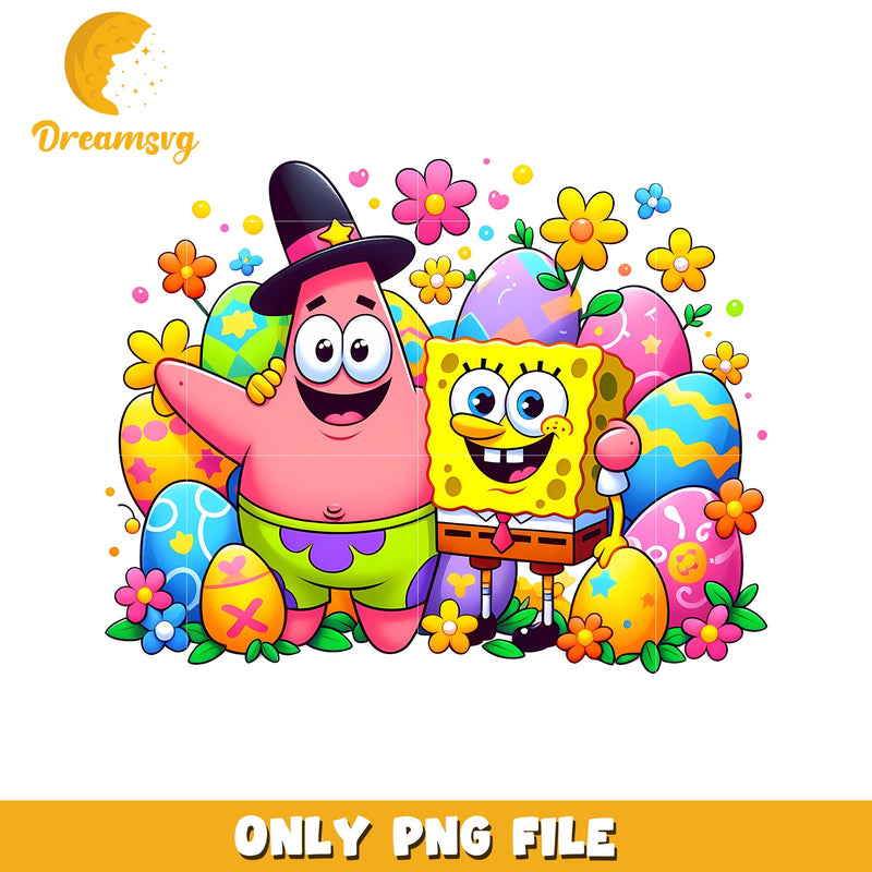 Patrick Star and SpongeBob easter day png, easter eggs png