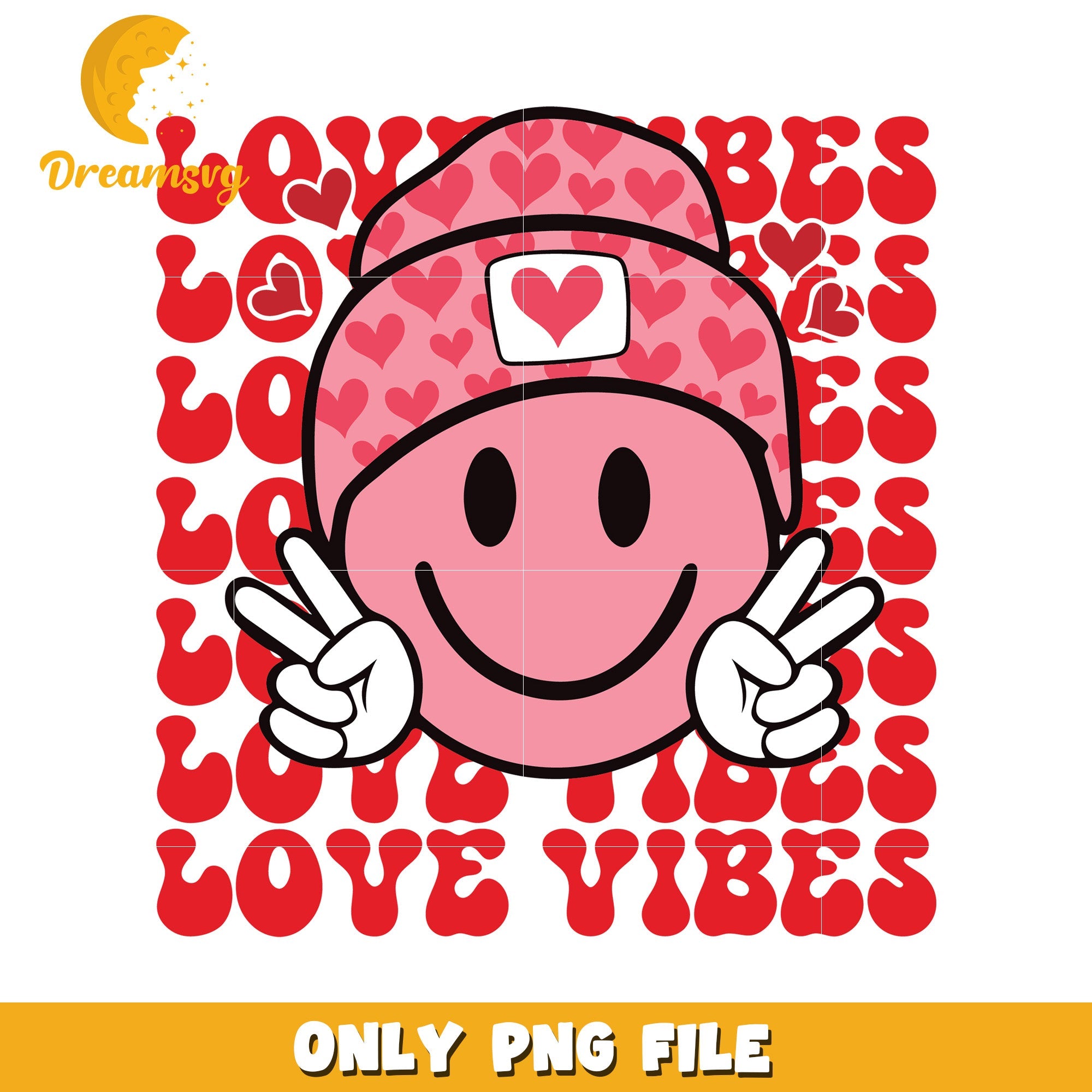 Pink Smiley Love Vibes PNG – Printy Studio