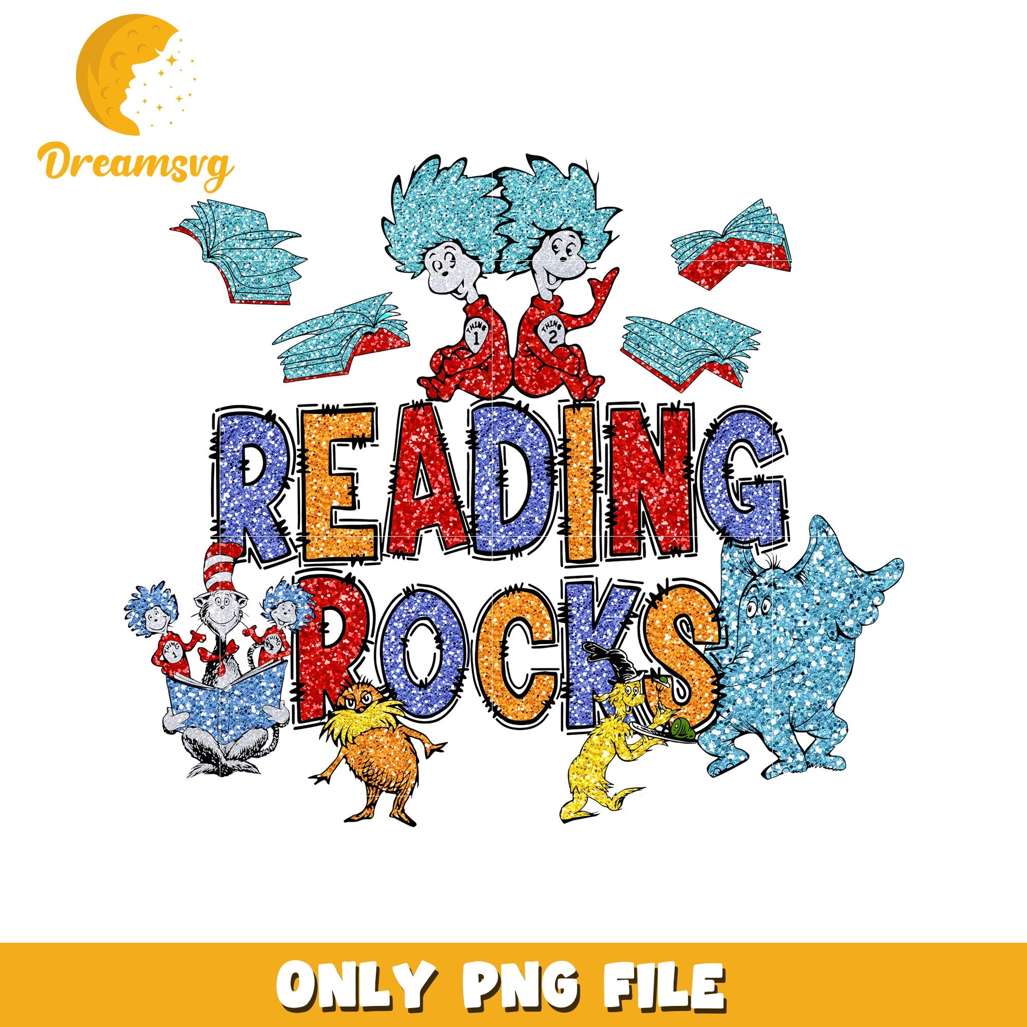 Reading Rocks Fun PNG File for Kids and Book Lovers
