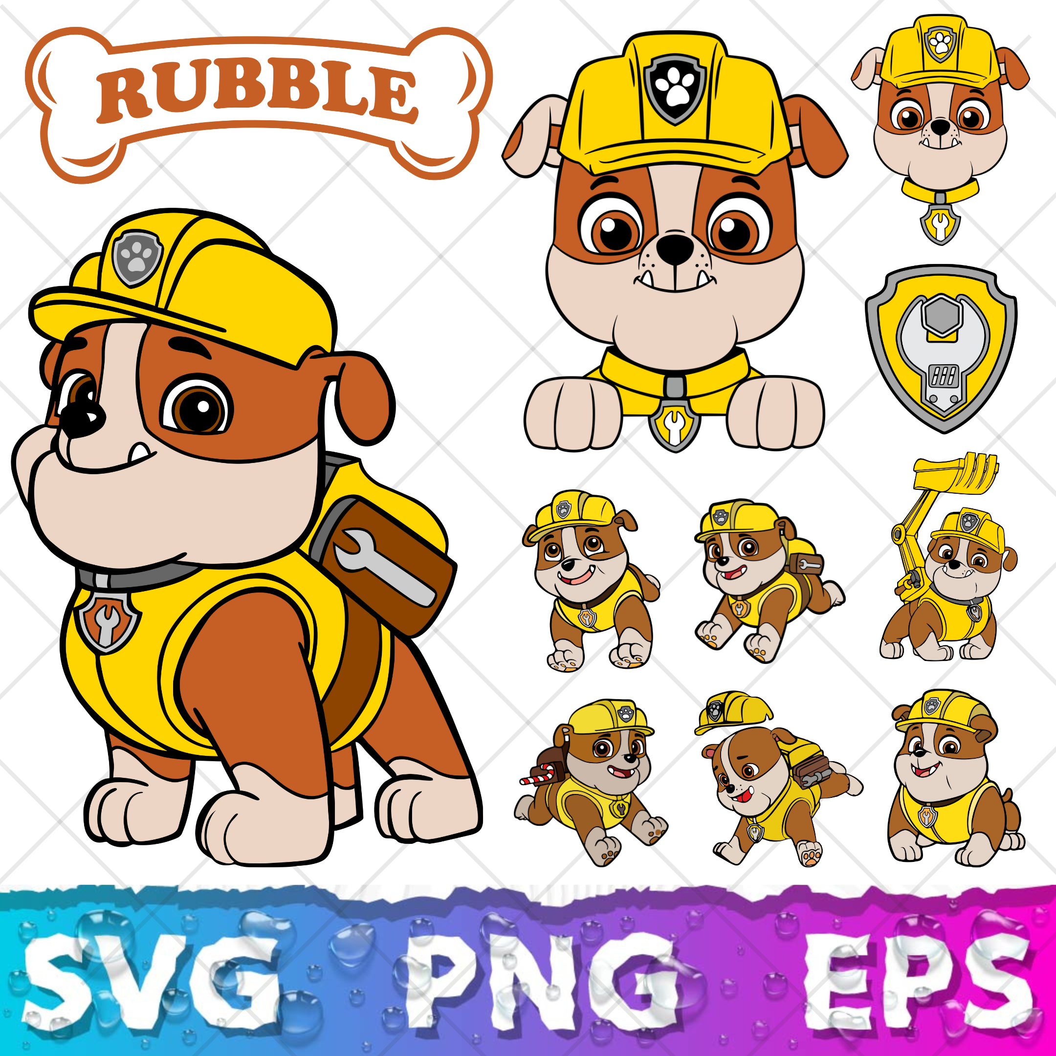 Rubble 11 Cliparts Bundle, Rubble Paw Patrol SVG Cut Files For Cricut