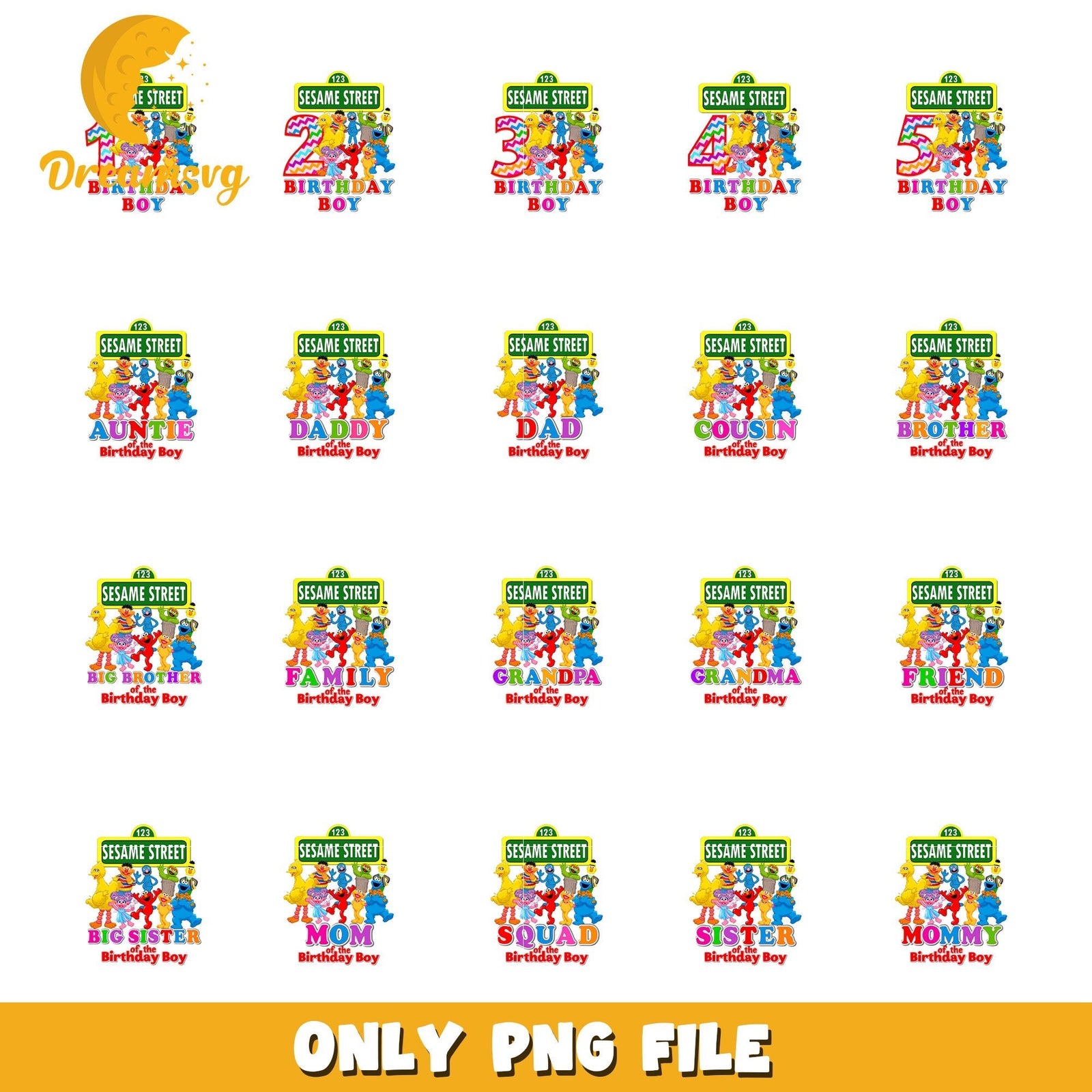 Sesame street birthday boy bundle png, sesame street cast png