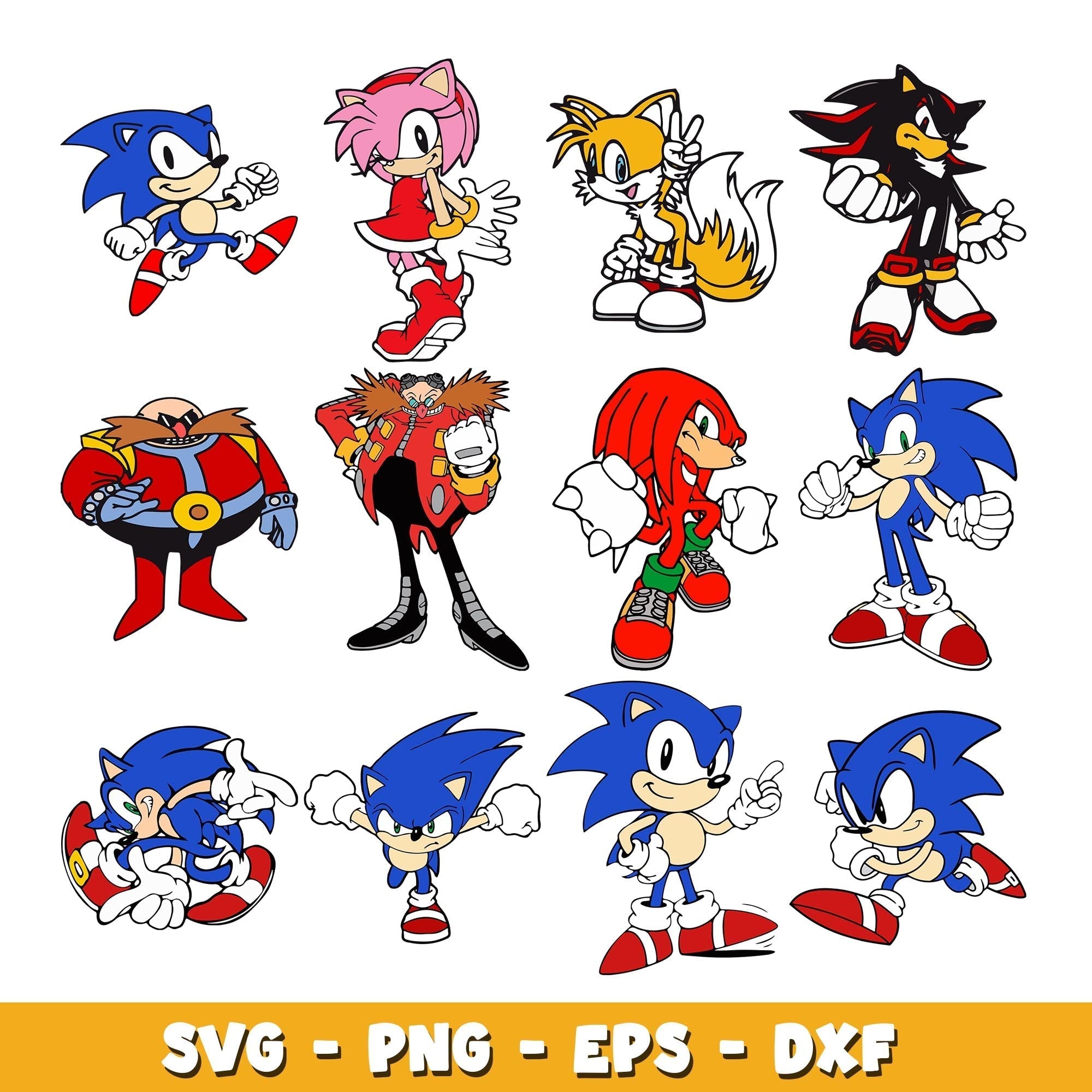 Sonic the hedgehog characters svg, Sonic bundle svg, cartoon svg