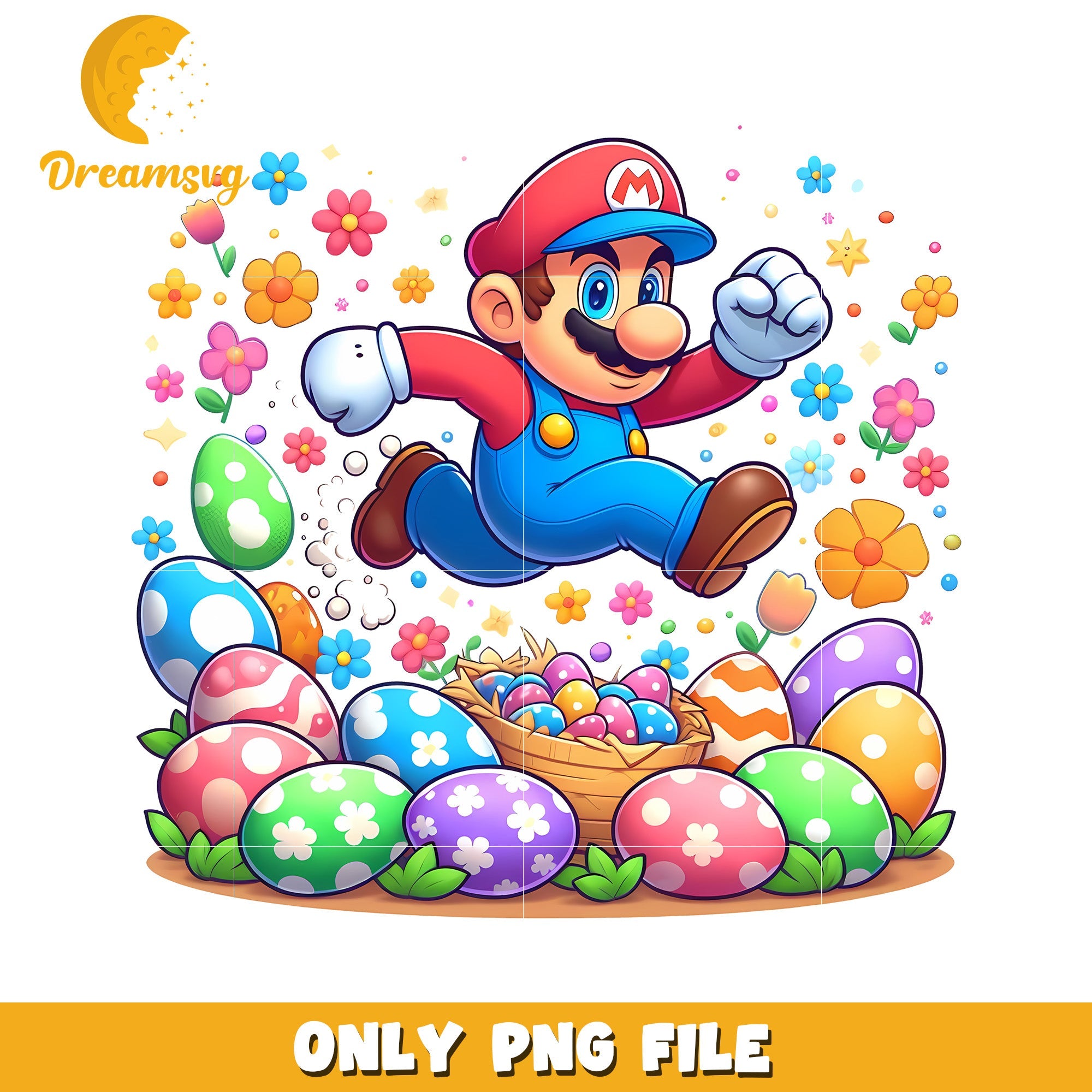 Super mario on easter day png, easter eggs png, super mario png