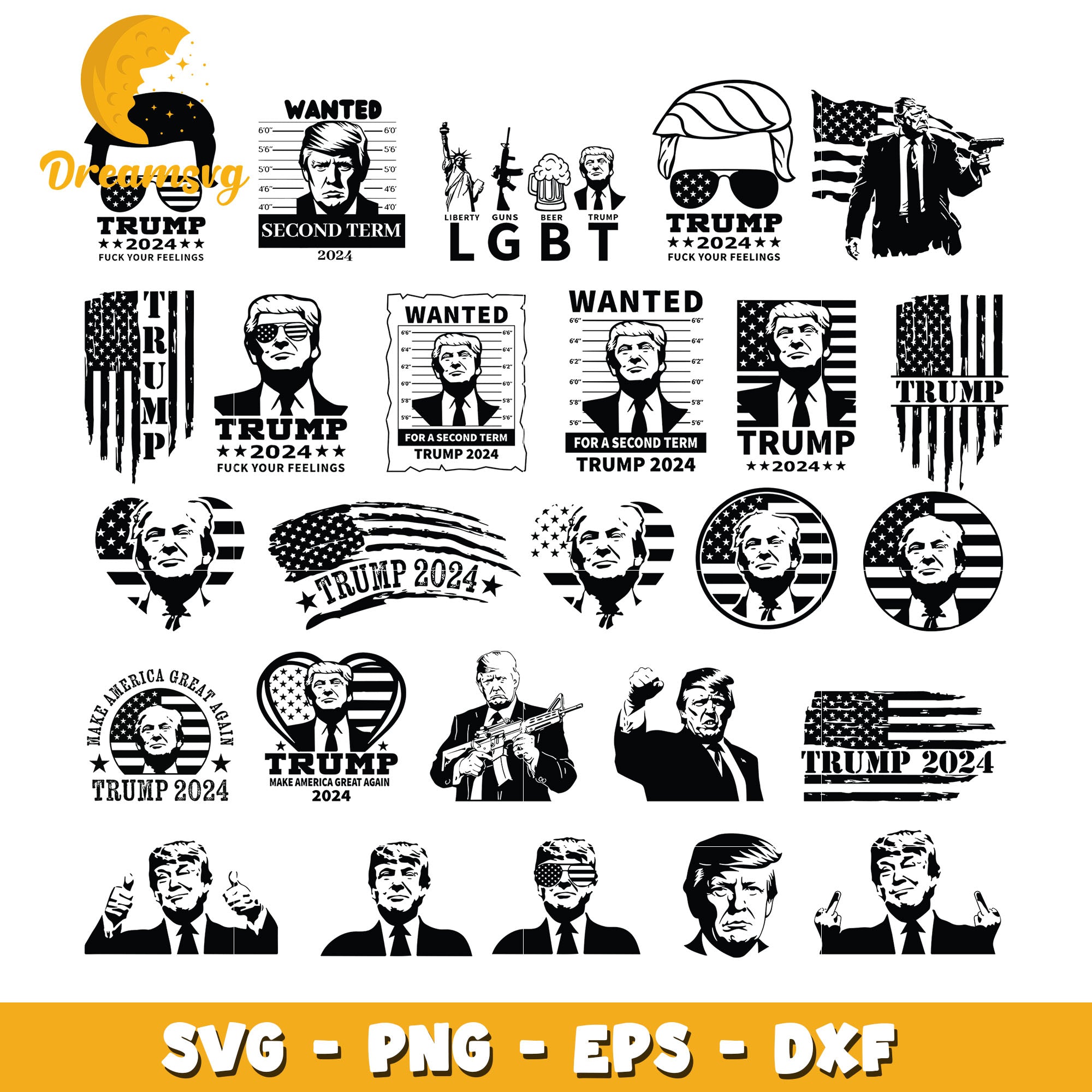 Trump with flag america black white bundle svg, trump with flag svg