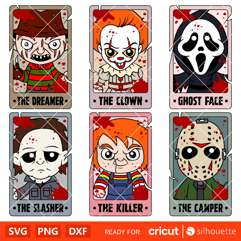 Tarot Card Horror Characters Bundle Svg, Horror Friends Svg, Halloween