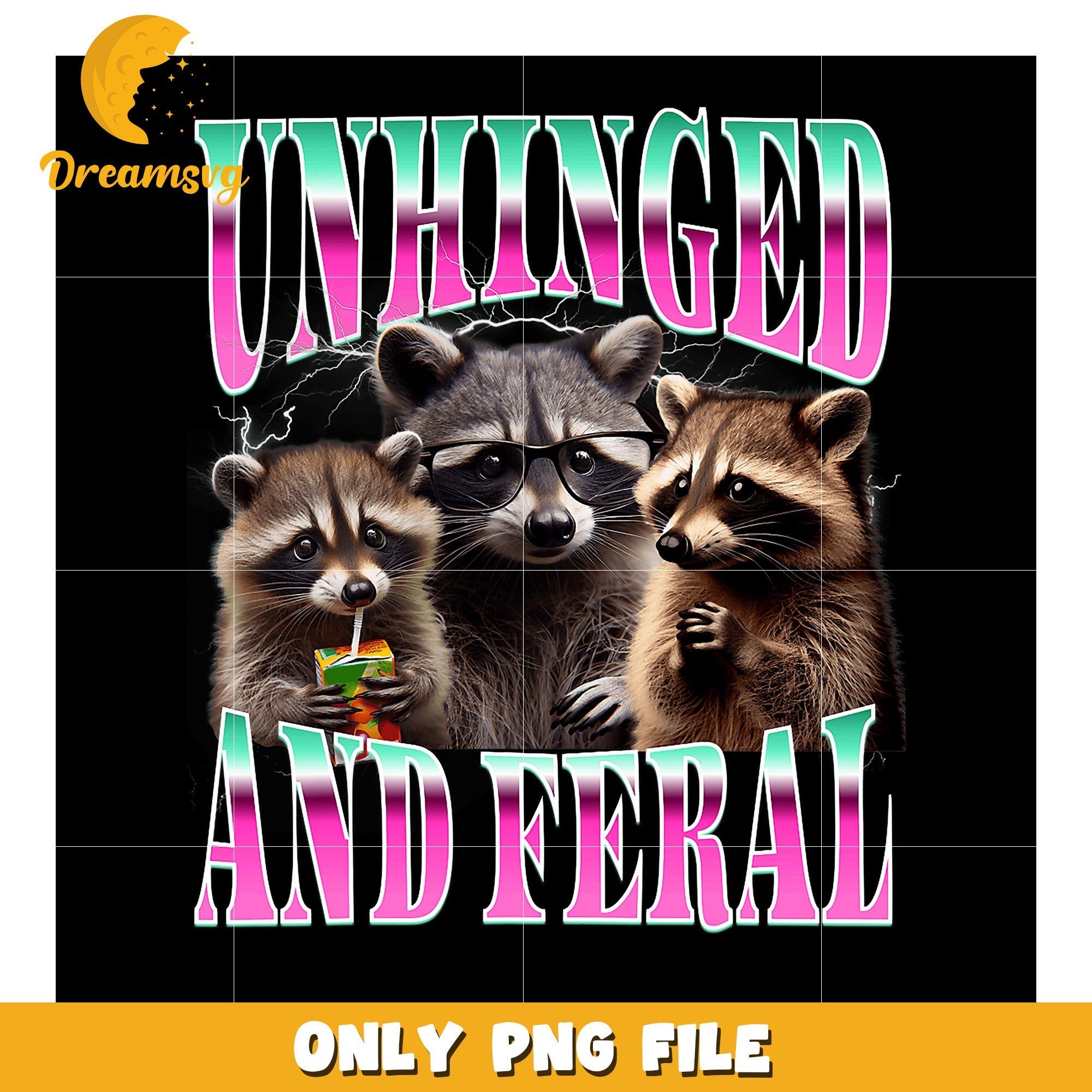 Unhinged And Feral Raccoon PNG Design