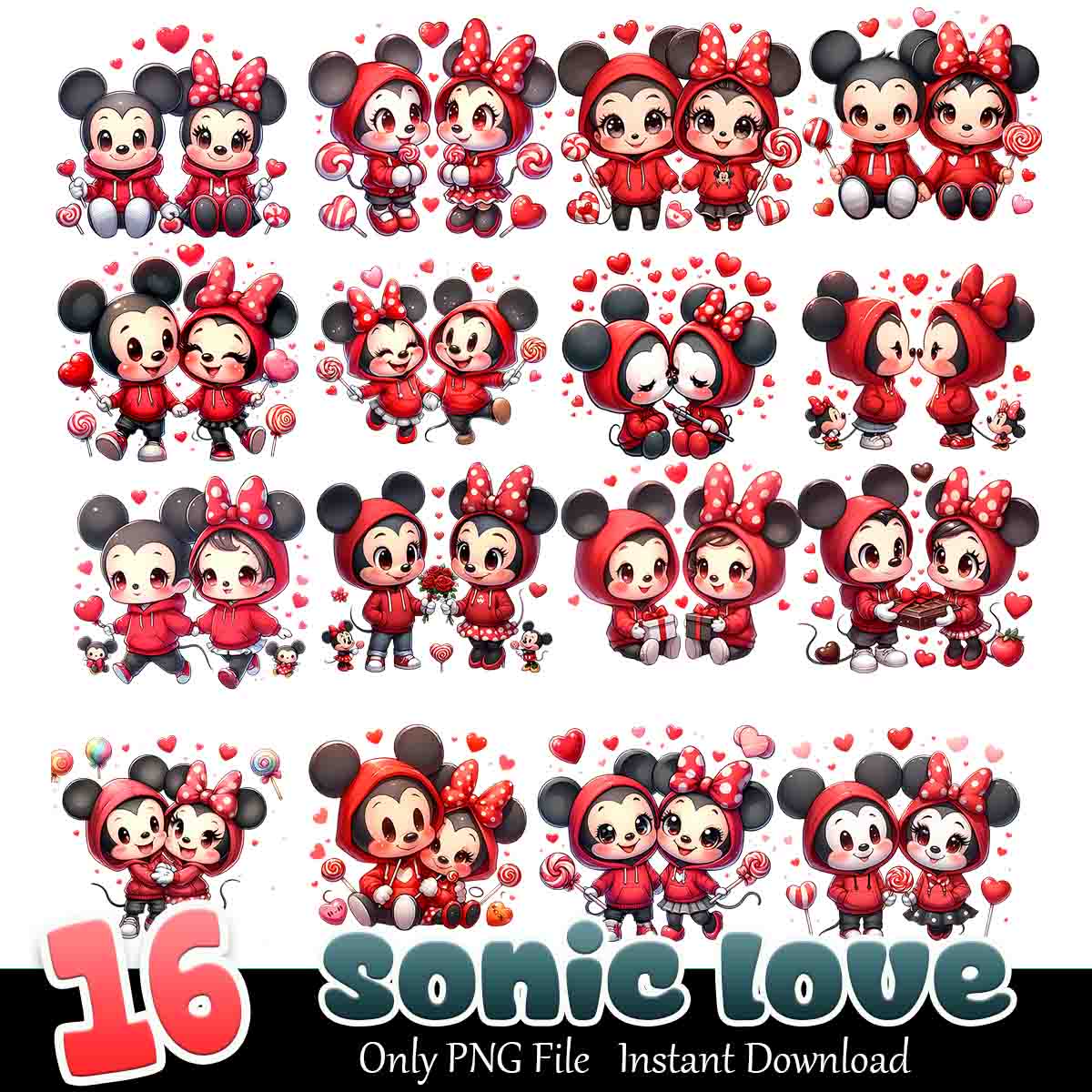Chibi Mickey And Minnie Bundle PNG 16+ Aristocats Love PNG Instant Dow