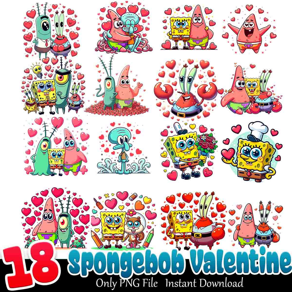 Spongebob And Friends Love Bundle PNG 18+ Spongebob Hearts PNG Instant