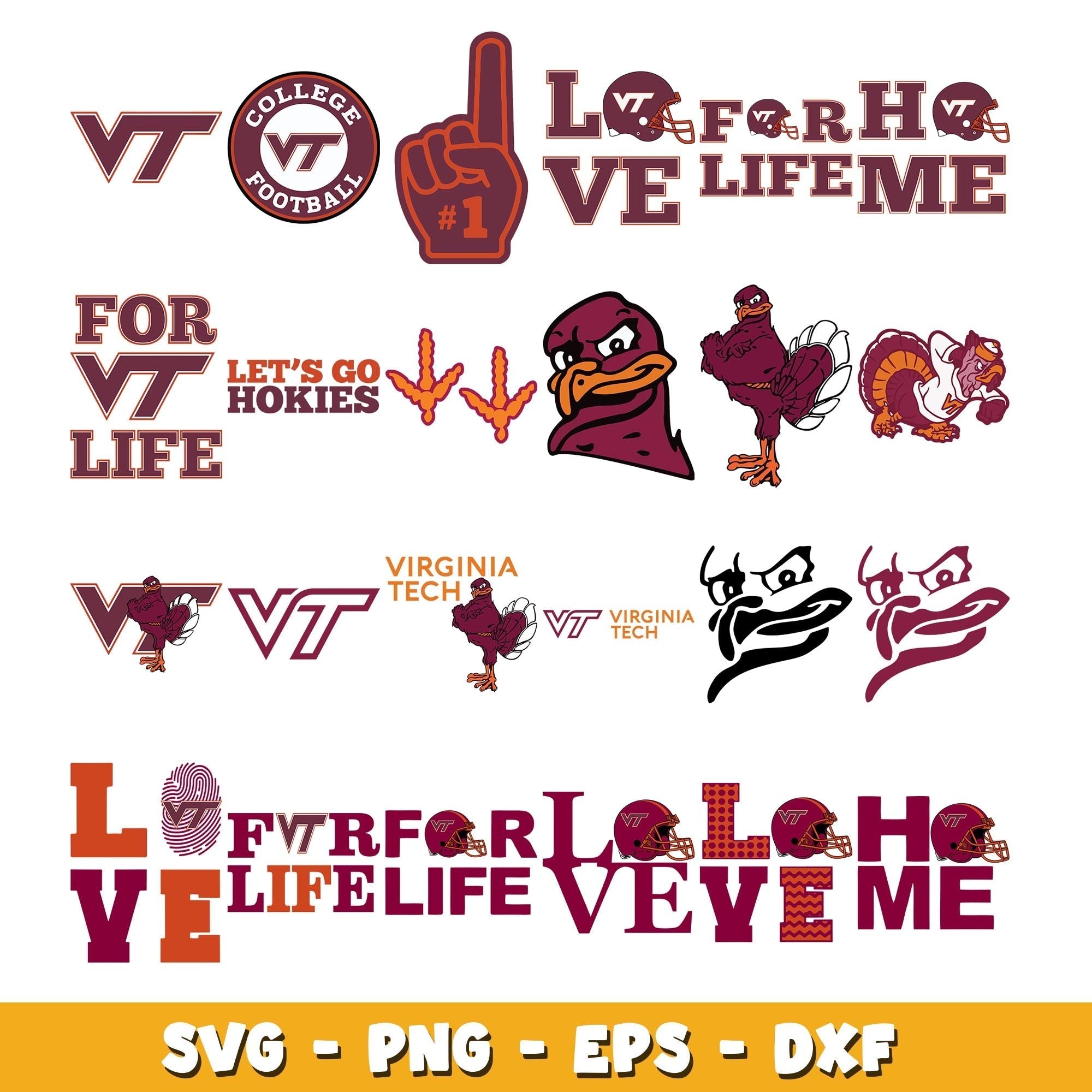 Virginia Tech love Bundle svg, Virginia Tech logo svg, ncaa svg