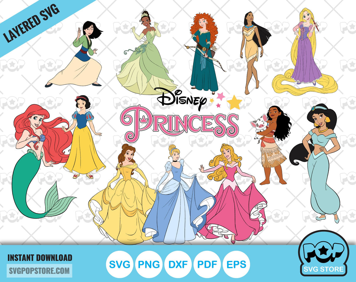 Classic Princesses clipart set, Disney Princess svg cut files for Cric ...