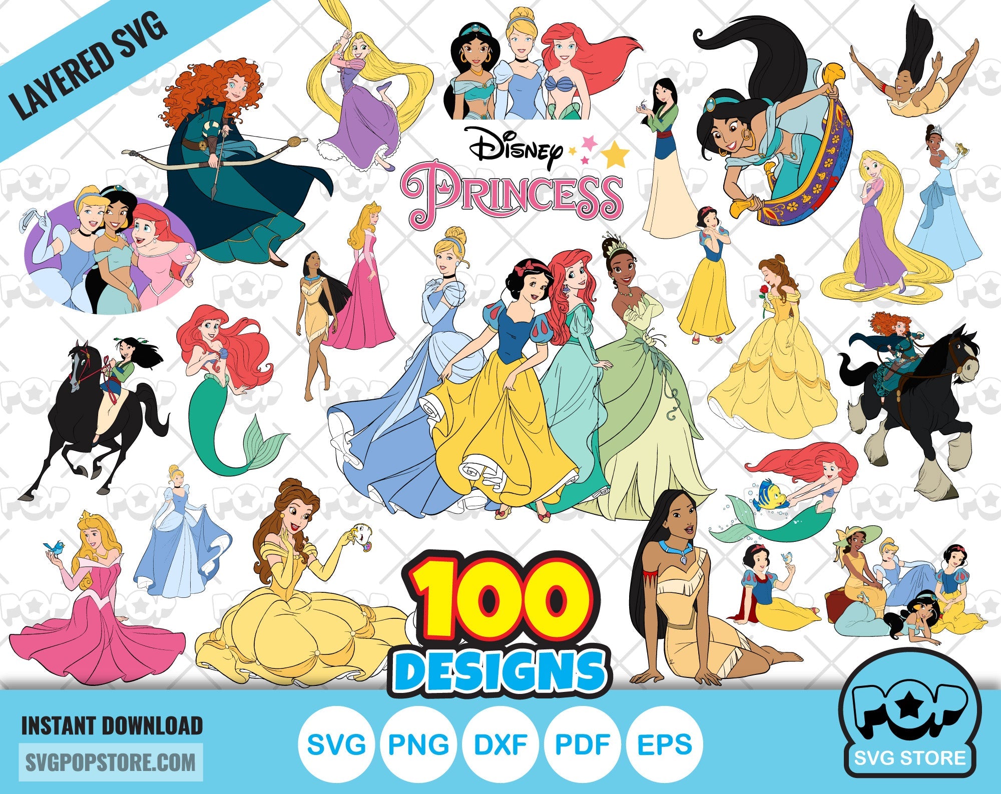 Classic Princesses 100 cliparts bundle, Disney Princess svg cut files ...