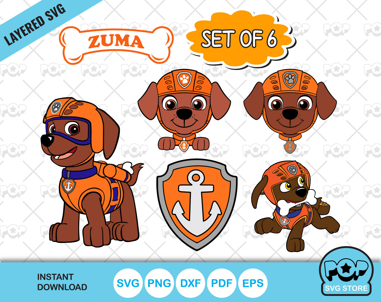 Zuma 6 cliparts bundle, Paw Patrol SVG cut files for cricut silhouette