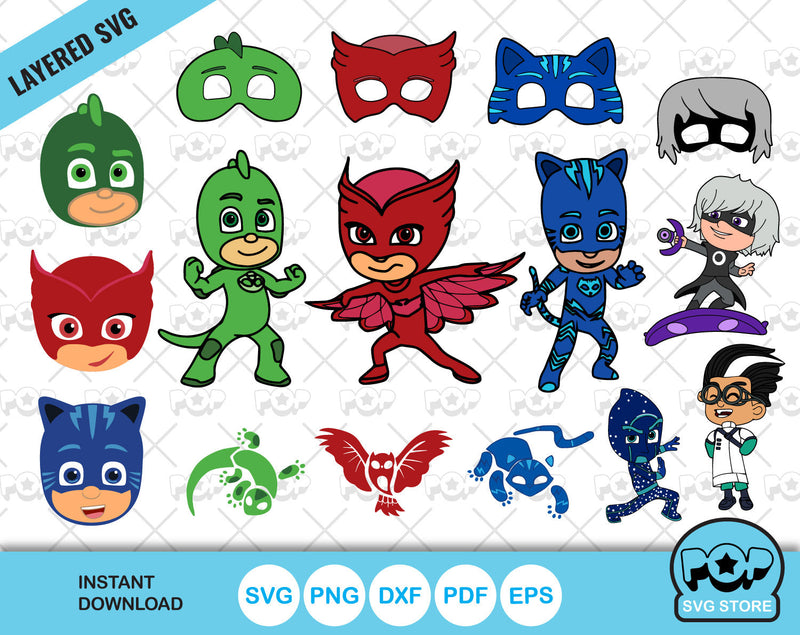 PJ Masks clipart set, PJ Masks SVG cut files for Cricut / Silhouette,