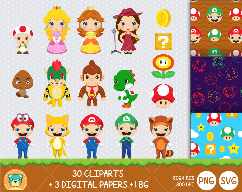 Cute Mario clipart set, Digital clip art for decoration, scrapbooking,