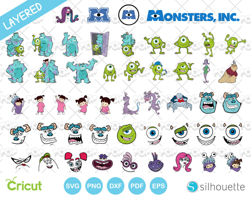 Monsters Inc clipart set, Monsters SVG cut files for Cricut / Silhouet