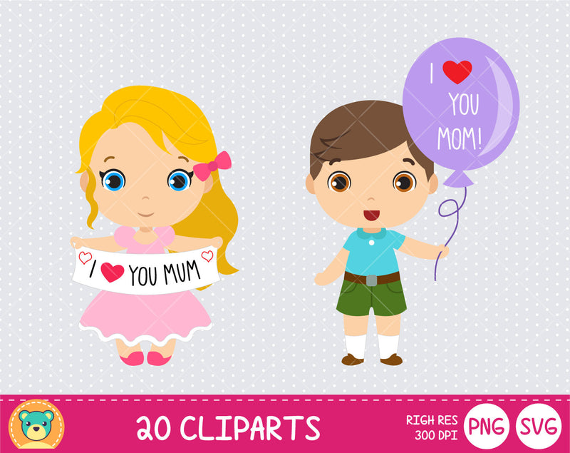 Mother's Day clipart set, Digital clip art for decoration, scrapbookin